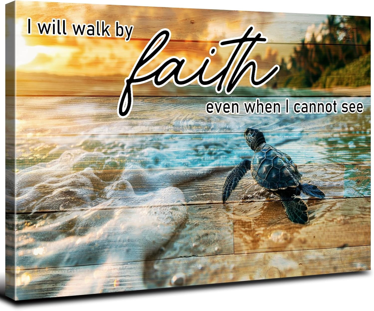 AABERIC Scripture Holy Bible Wall Art Teal Sea Turtle Canvas Picture ...