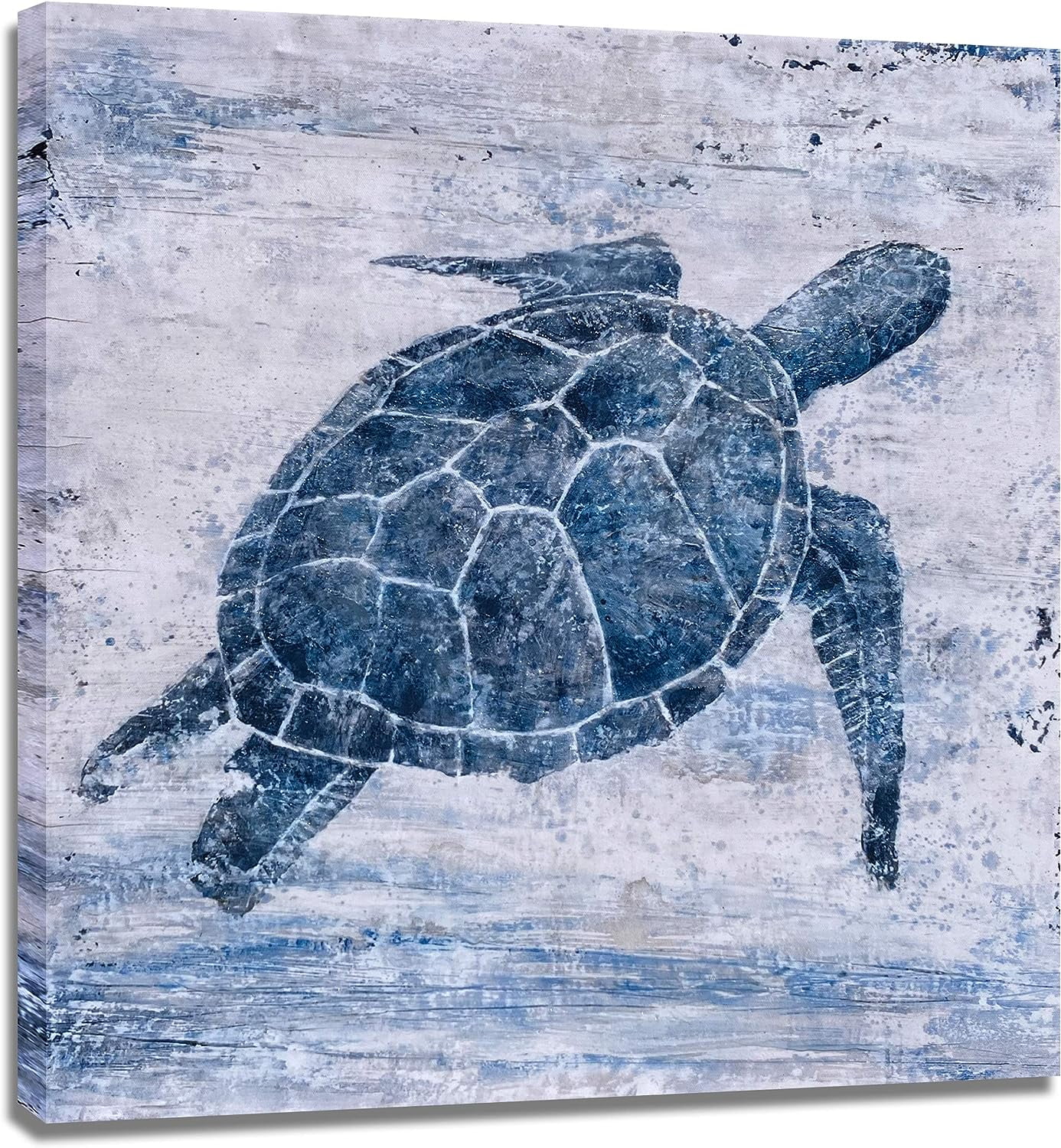 AABERIC Sea Turtle Canvas Wall Art Blue Nautical Painting Print ...