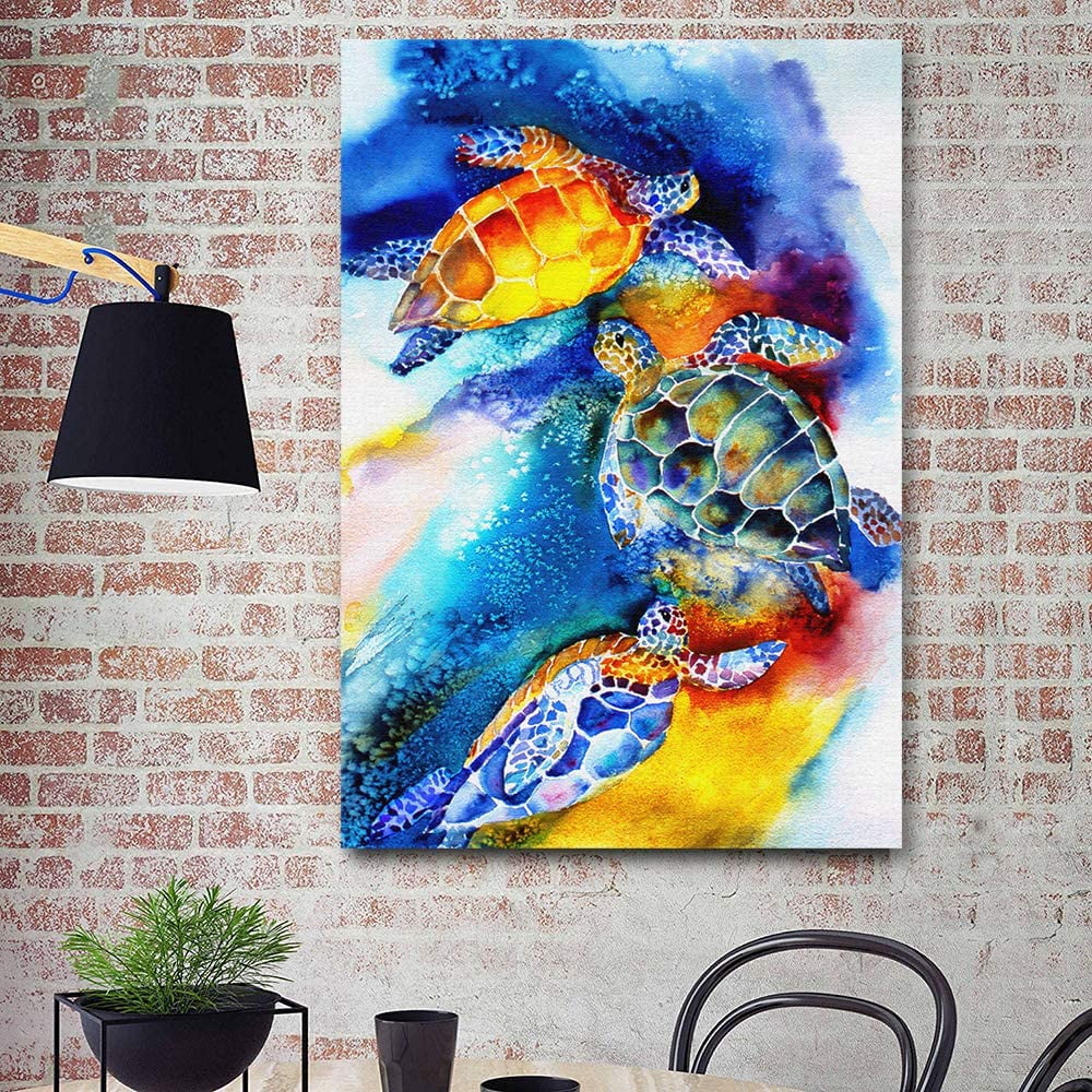 AABERIC Sea Turtle Canvas Wall Art Ocean Turtle Picture Wall Decor Blue ...