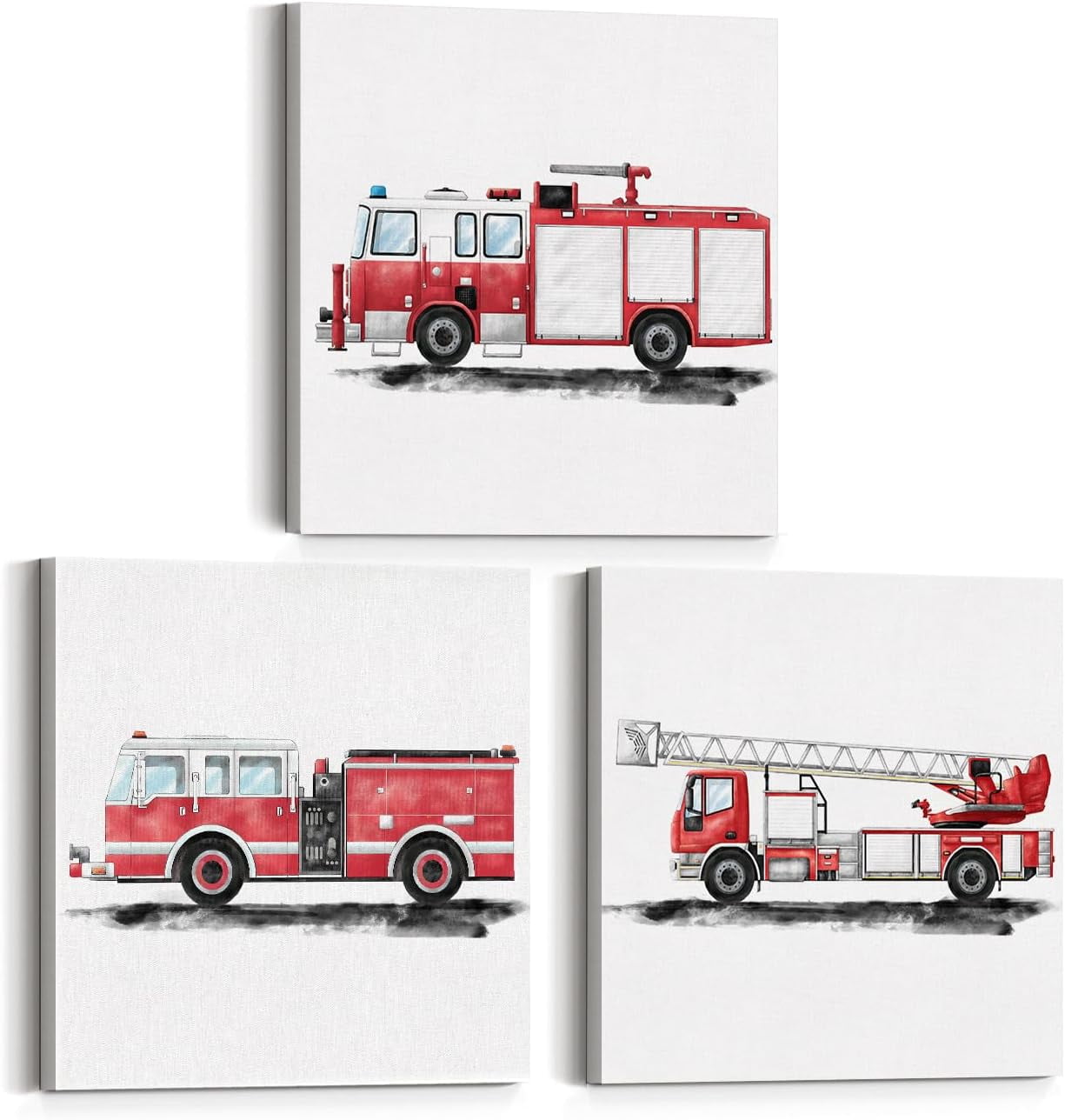 AABERIC Set of 3 Fire Truck Nursery Transportation Canvas Wall Art ...