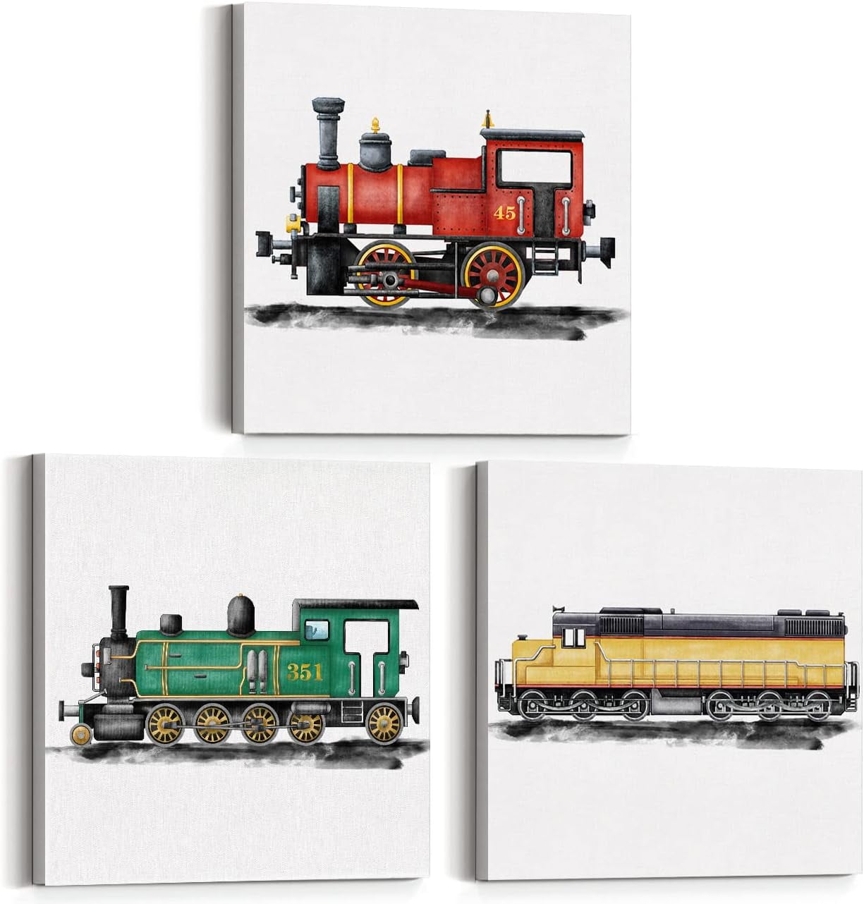 AABERIC Set of 3 Steam Train Nursery Vehicle Art Posters Canvas Wall ...