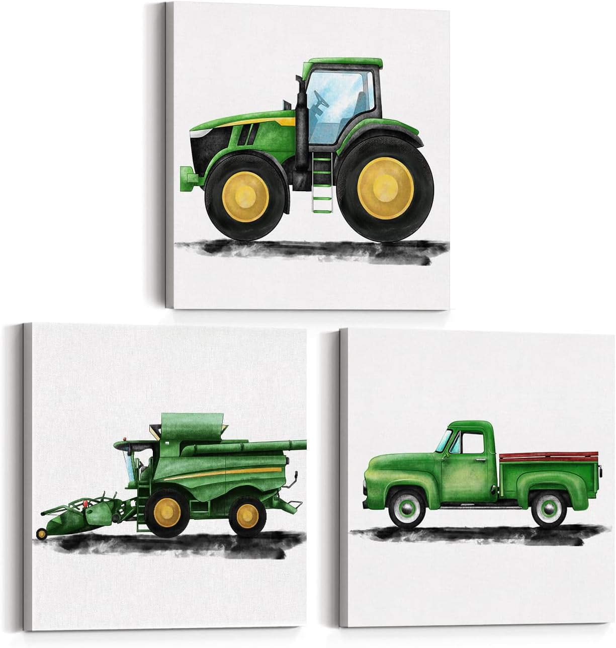 AABERIC Set of 3 Tractor Nursery Farm Vehicles Art Canvas Wall Art ...