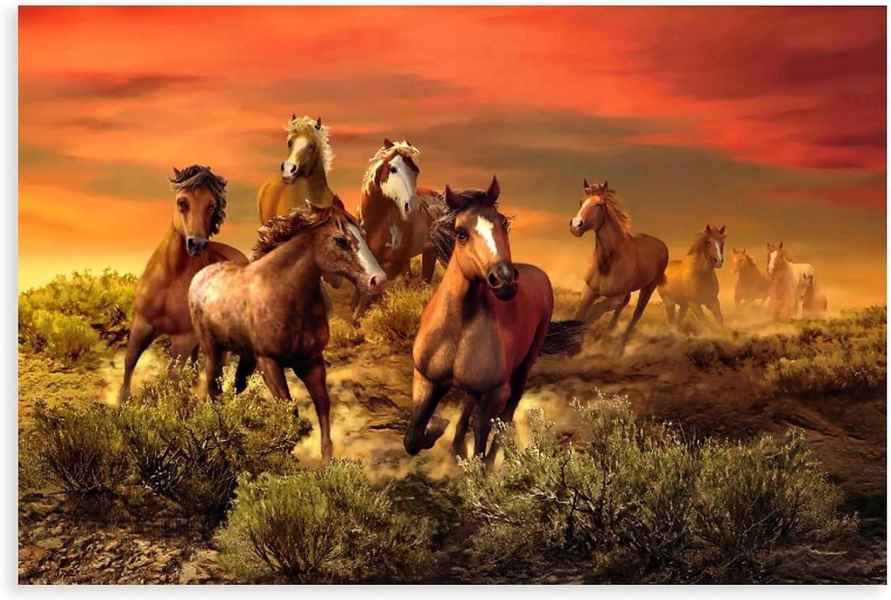 AABERIC Seven Lucky Running Wild Horses Art Animal Wall Art Running ...