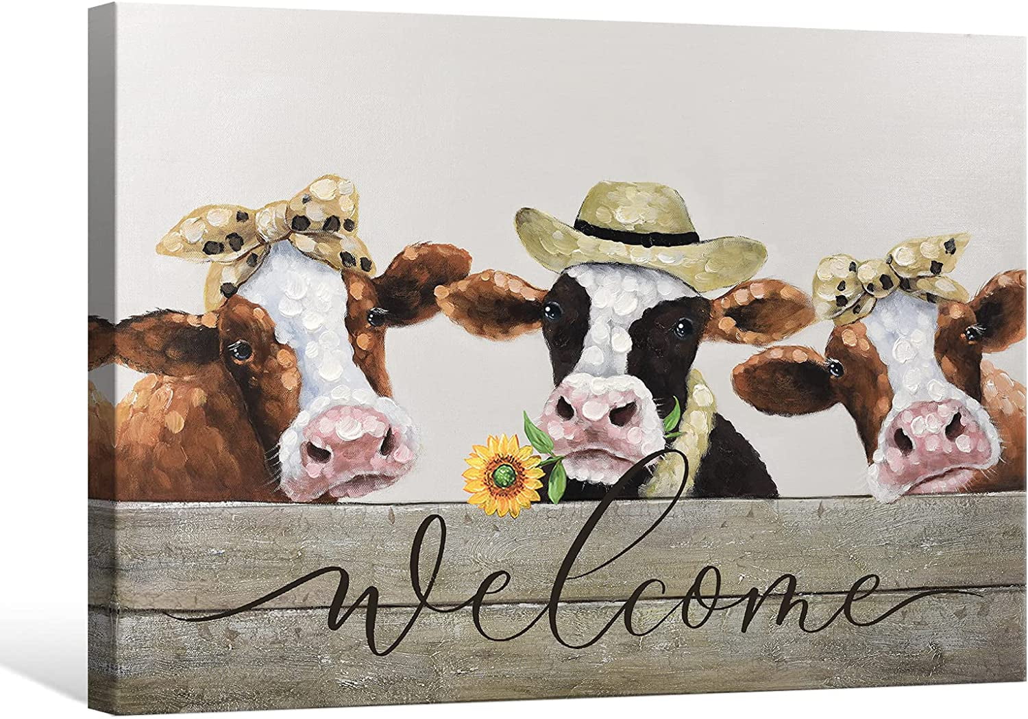 AABERIC Seven Wall Arts Cow Wall Décor Farmhouse Welcome Posters Canvas Wall Art Rustic Cow ...