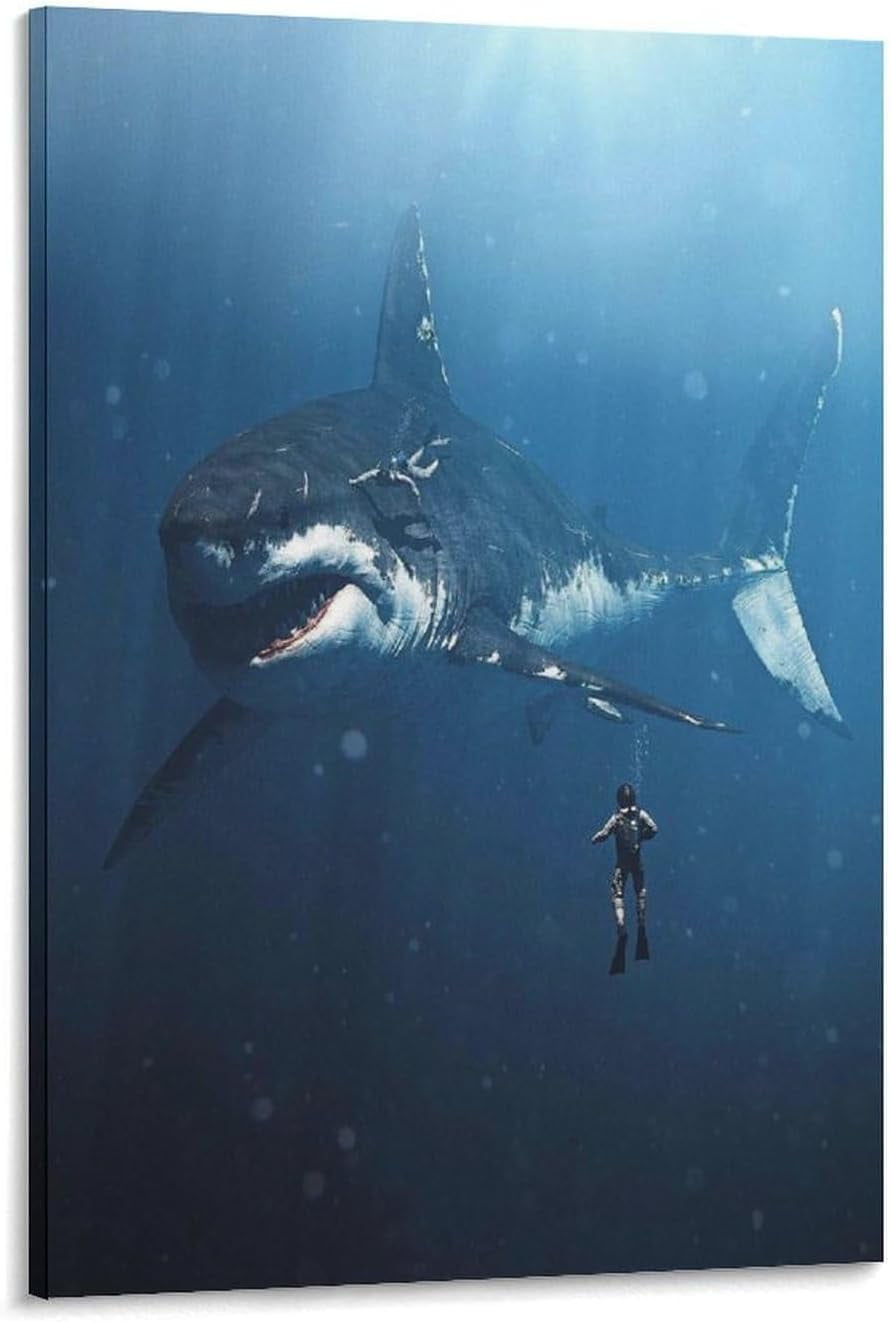 AABERIC Shark Animal Megalodon Impression Oil Painting Art Picture ...