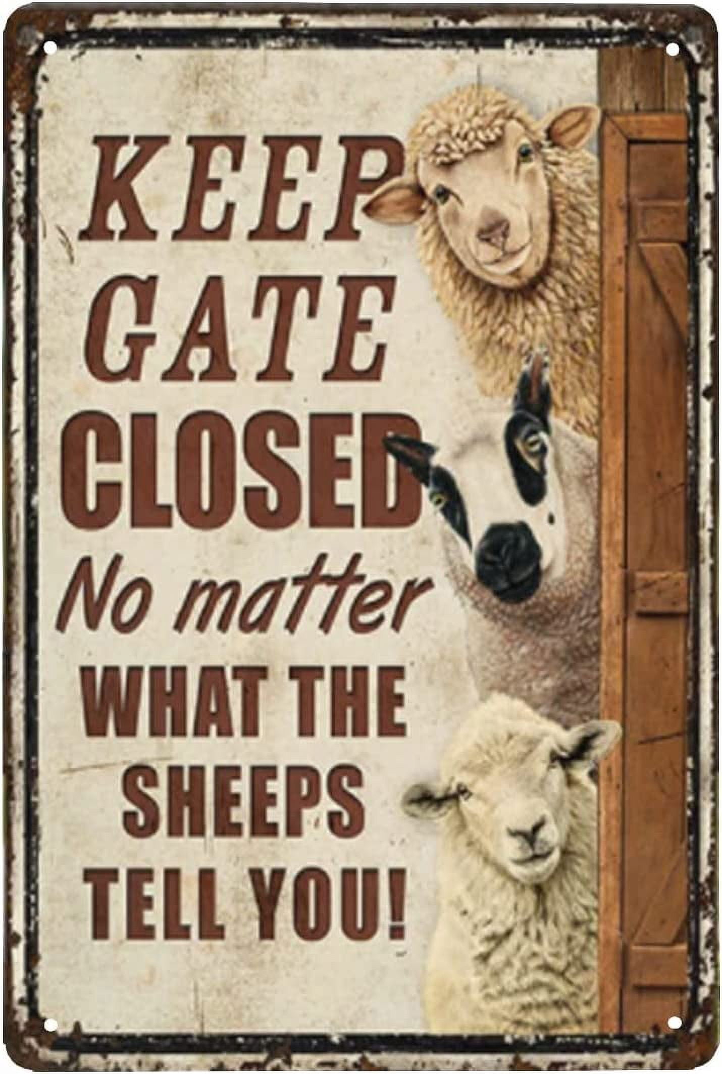 AABERIC Sheep Farm Keep Gate Closed Metal Signs Tin Sign Funny Novetly ...