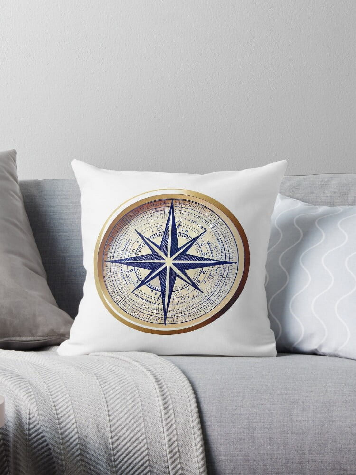 AABERIC Simple nautical compass rose pen drawing ~ Navy blue and gold ...
