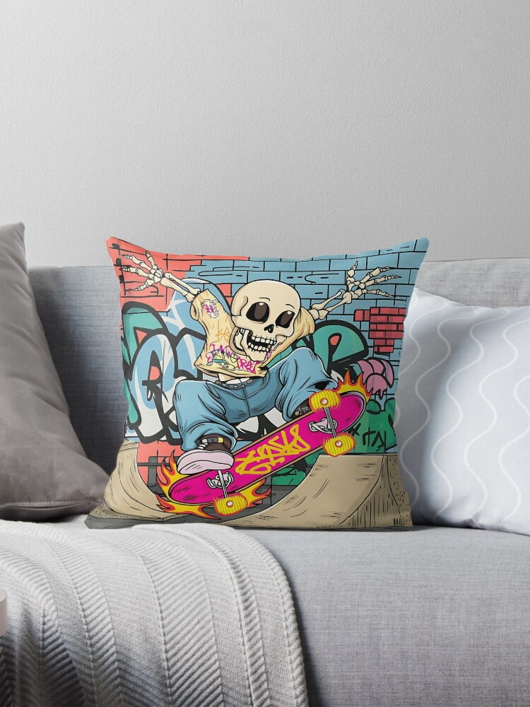 AABERIC Skeleton on a Skateboard Throw Pillow Covers Cases Cushion ...