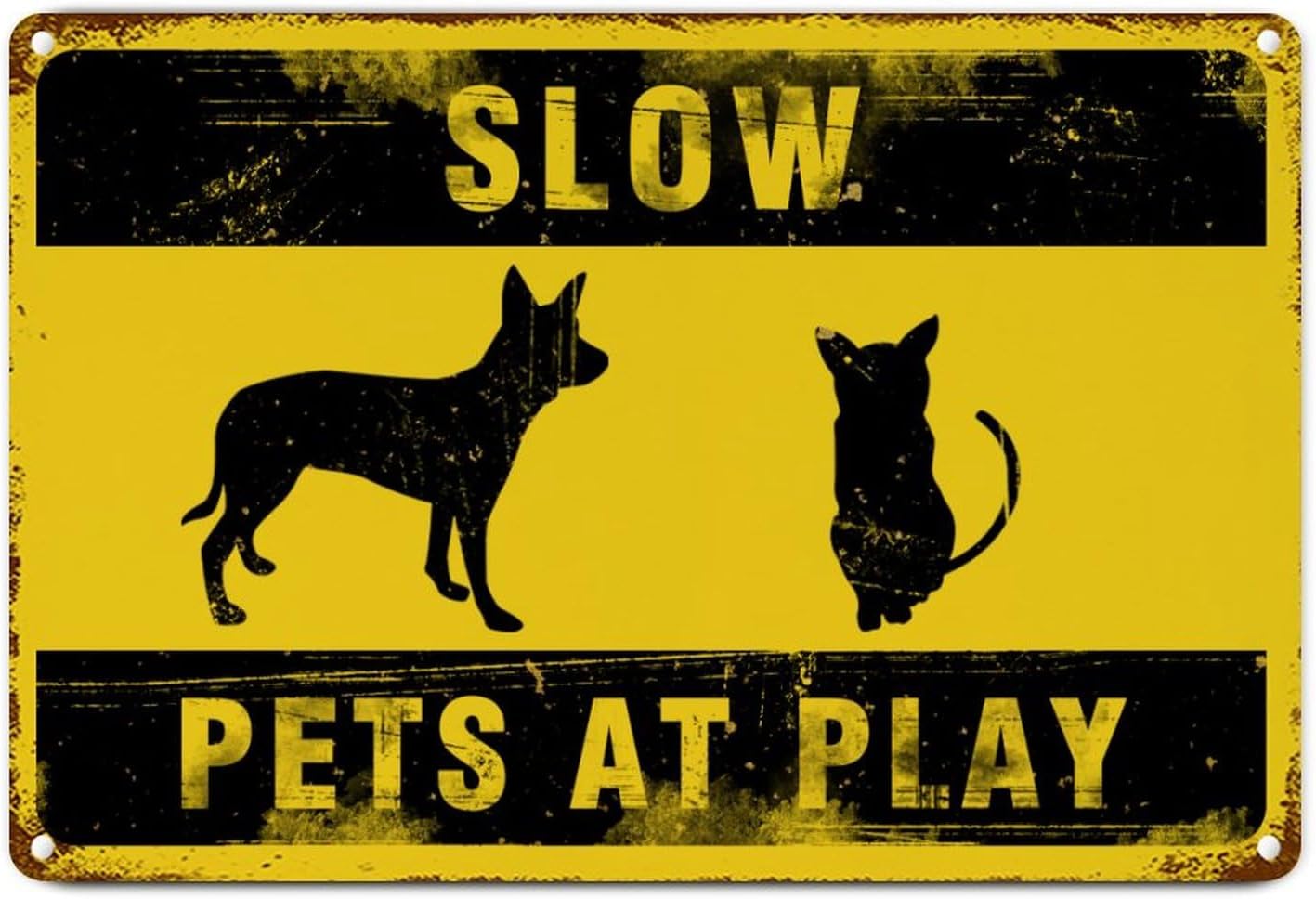 AABERIC Slow Pets at Play Decorative Warning Signs Metal Sign Vintage ...