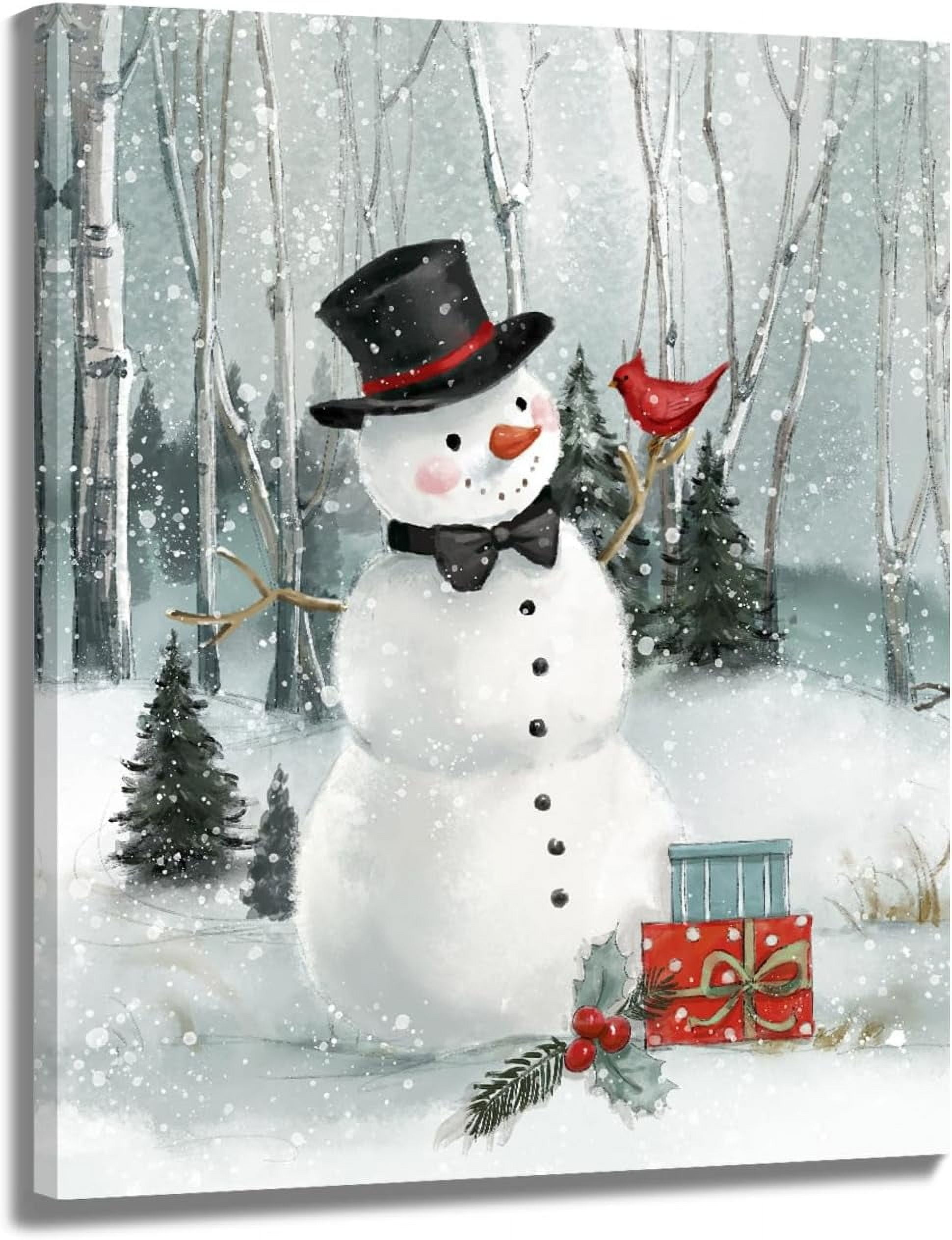 AABERIC Snowman Christmas Pictures Wall Decor: Reindeer Wall Art Canvas ...