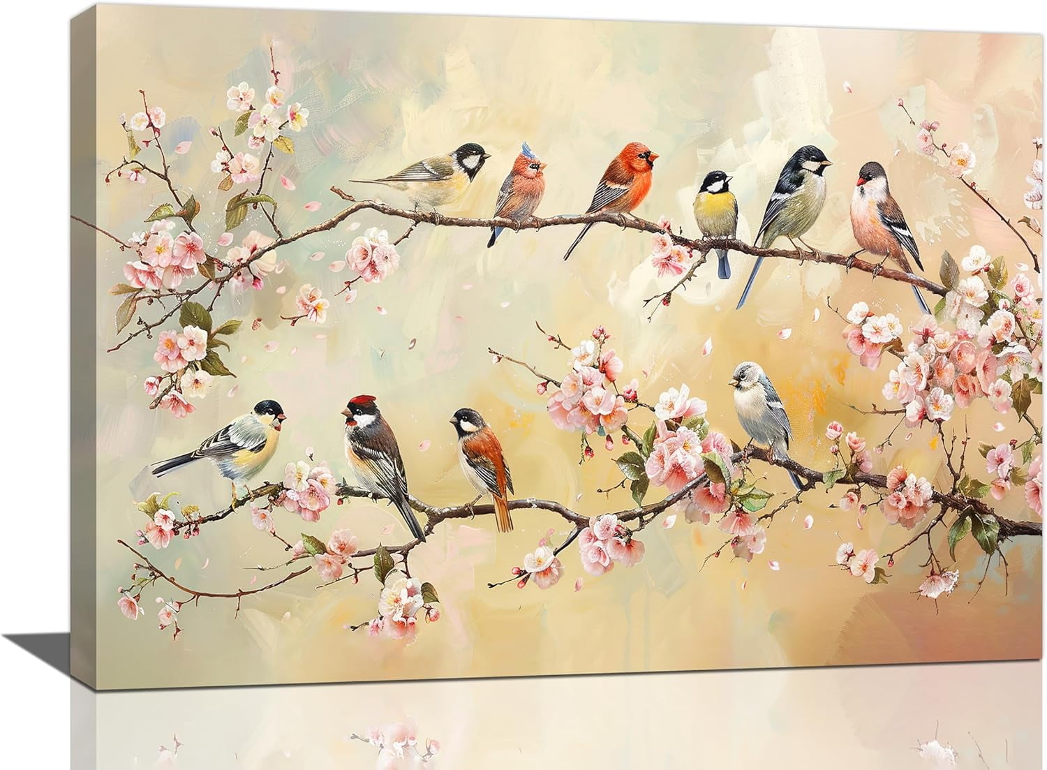 AABERIC Spring Flowers Canvas Wall Art Birds on Tree Branches Pictures ...