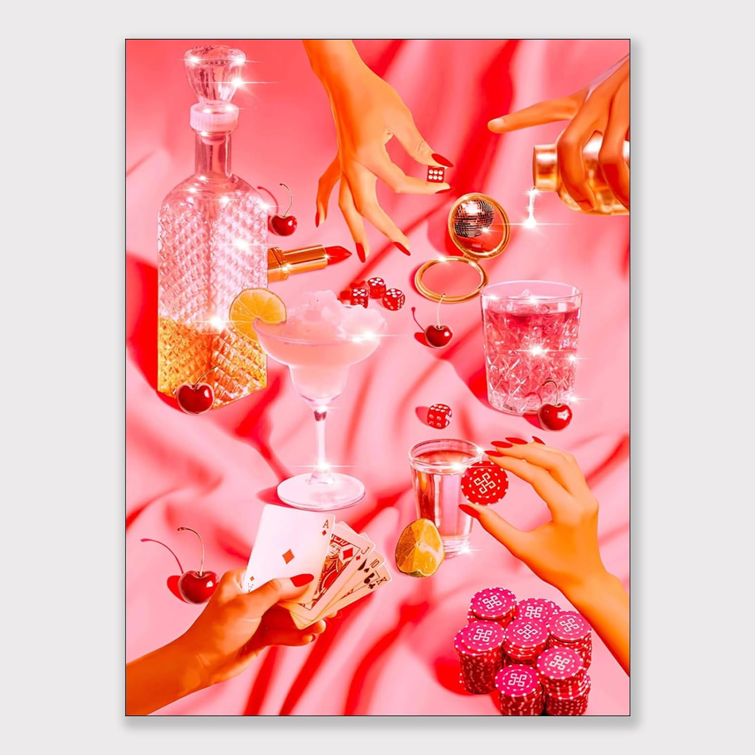 AABERIC Stylish Retro Dice Canvas Wall Art Pink Cute Lucky Number 6 ...