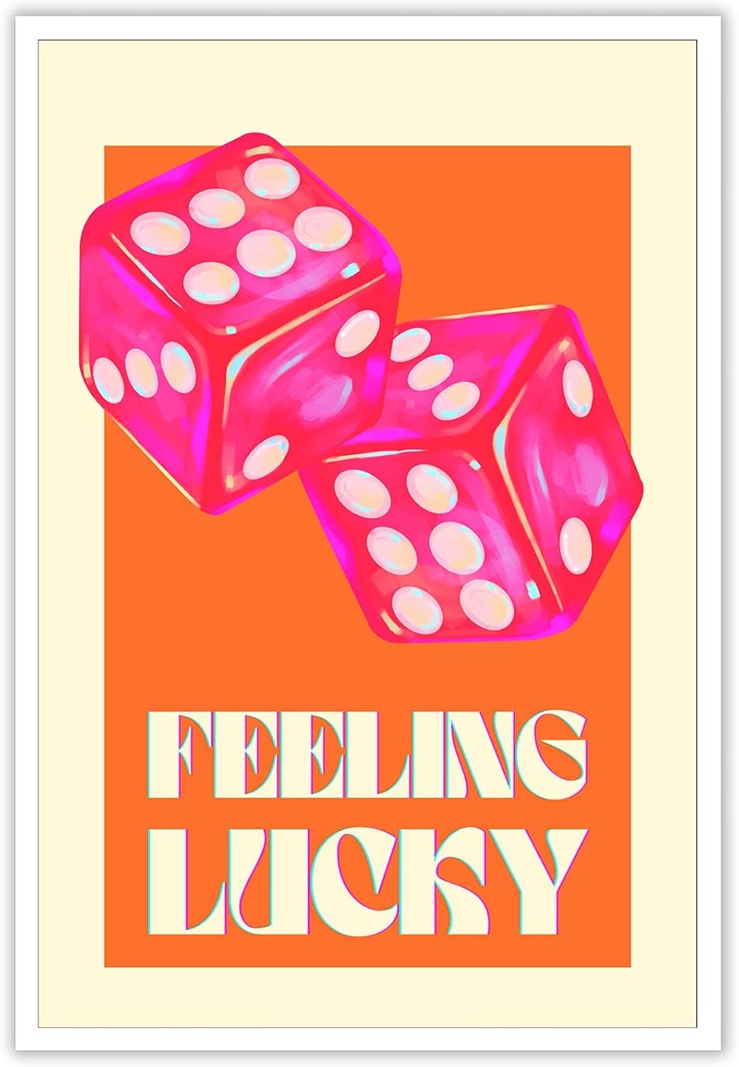 AABERIC Stylish Retro Dice Canvas Wall Art Pink Cute Lucky Number 6 ...