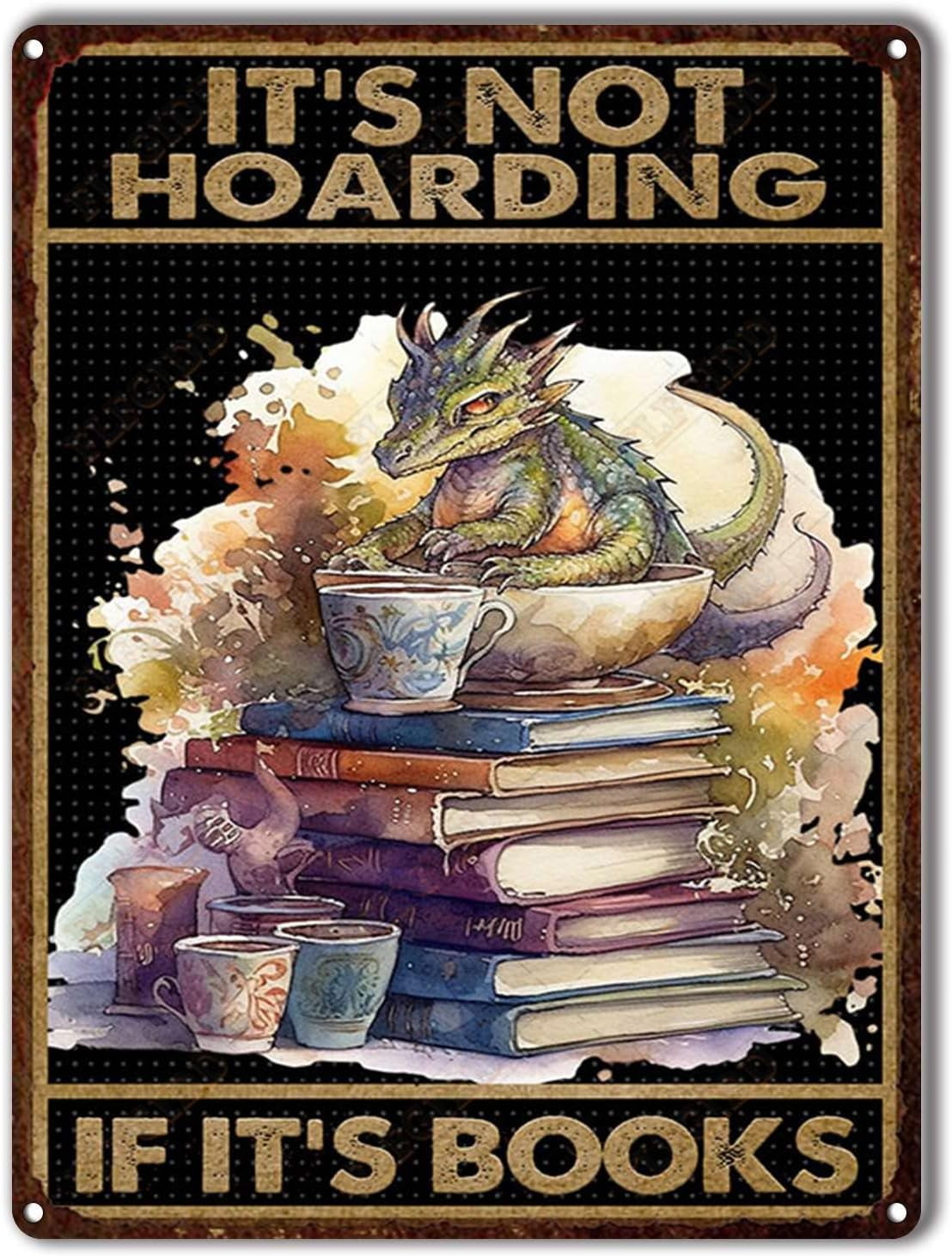 AABERIC Tin Plaque Dragon Metal Tin Sign Dragon Book It's Not Hoarding If It's Books for Living ...