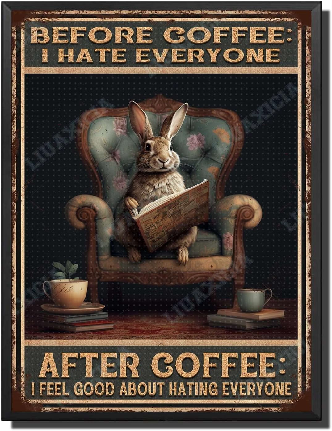 AABERIC Tin Signs Vintage Before Coffee I Hate Everyone Rabbit Metal ...