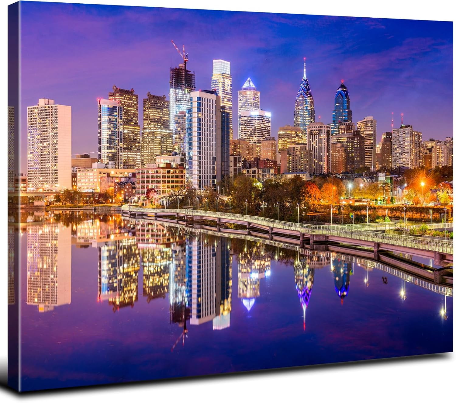 AABERIC USA City Downtown Wall Art Philadelphia Skyline Wall Decor Blue ...
