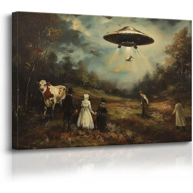 AABERIC Ufo And Victorian Landscape Oil Painting Art Print Psychedelic ...