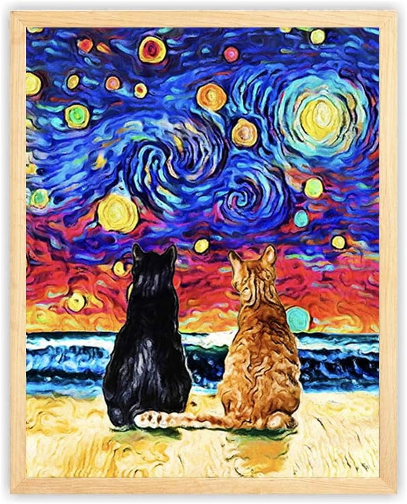 AABERIC Unframed Starry Night Styled Cat Couple Animals Lover Family ...