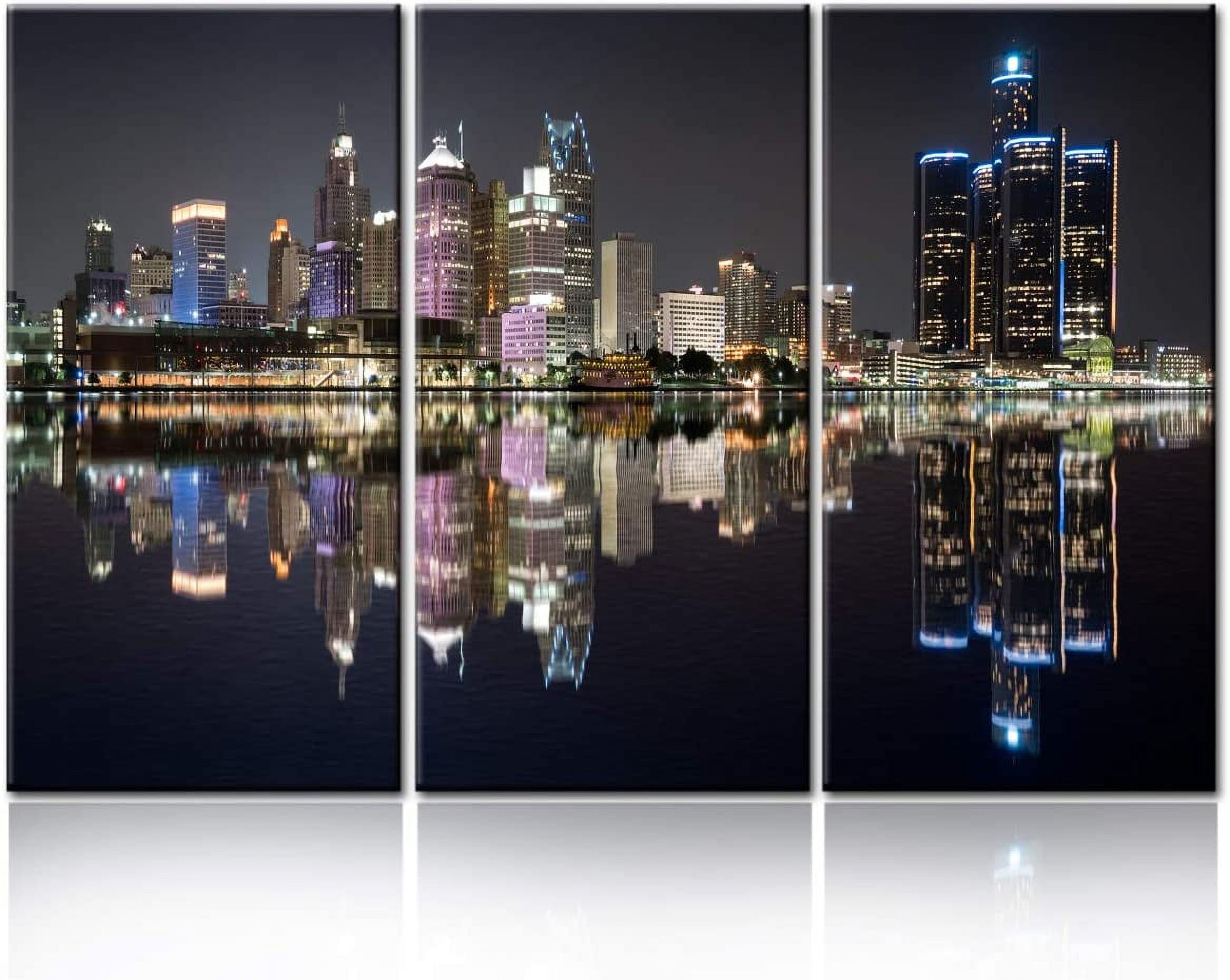 AABERIC Urban Cityscape Decor Pictures - Detroit, Michigan Night ...