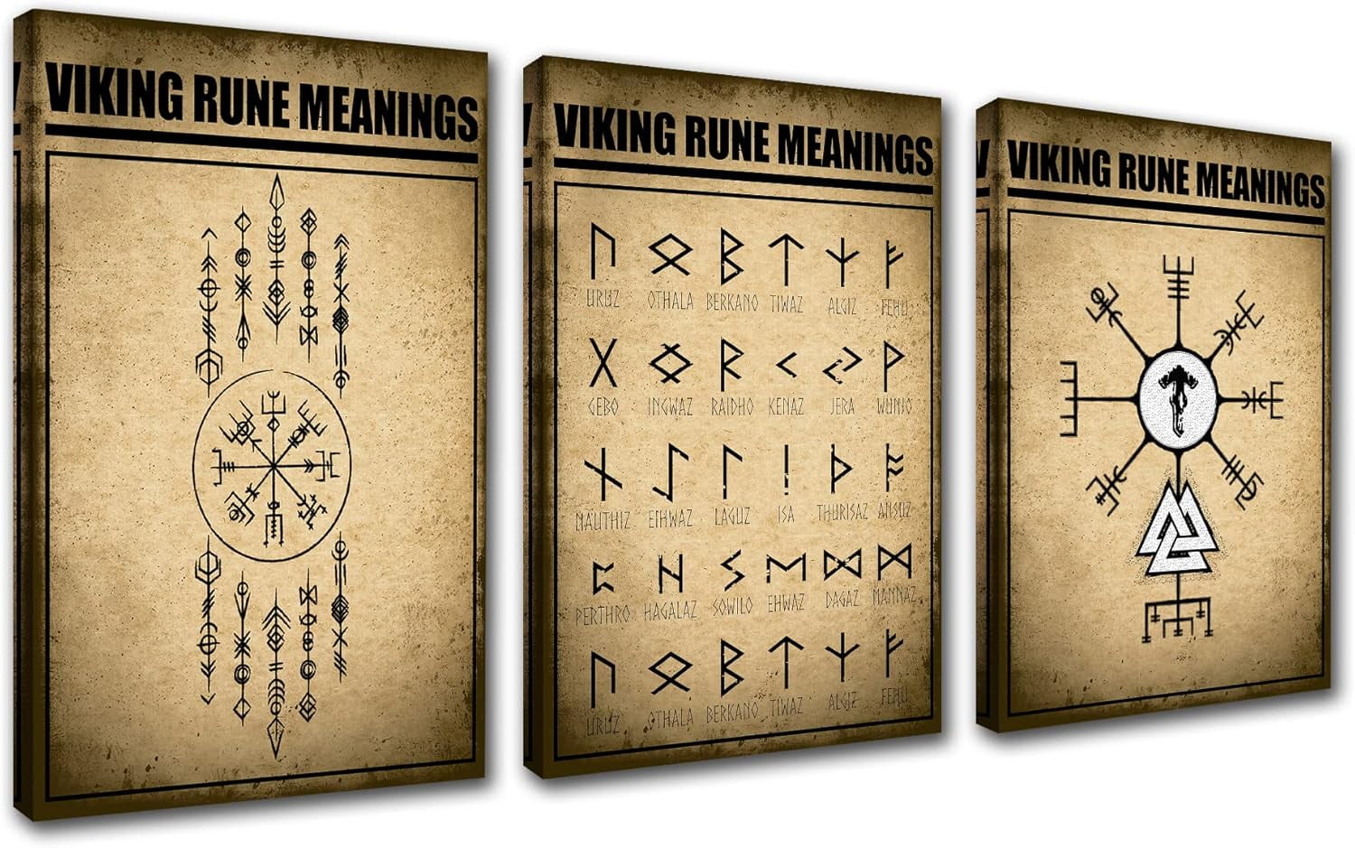 AABERIC Vikings Canvas Wall Art Vikings Rune Meanings Poster Old Runes ...