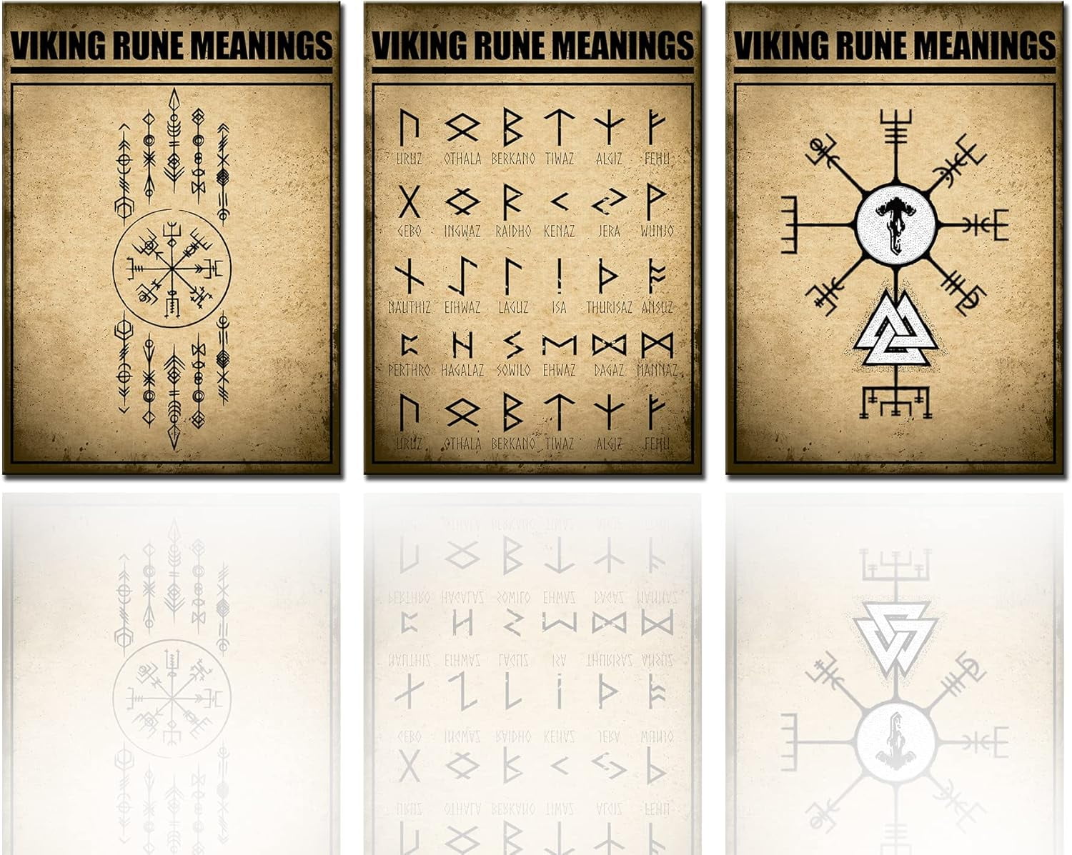 AABERIC Vikings Canvas Wall Art Vikings Rune Meanings Poster Old Runes ...