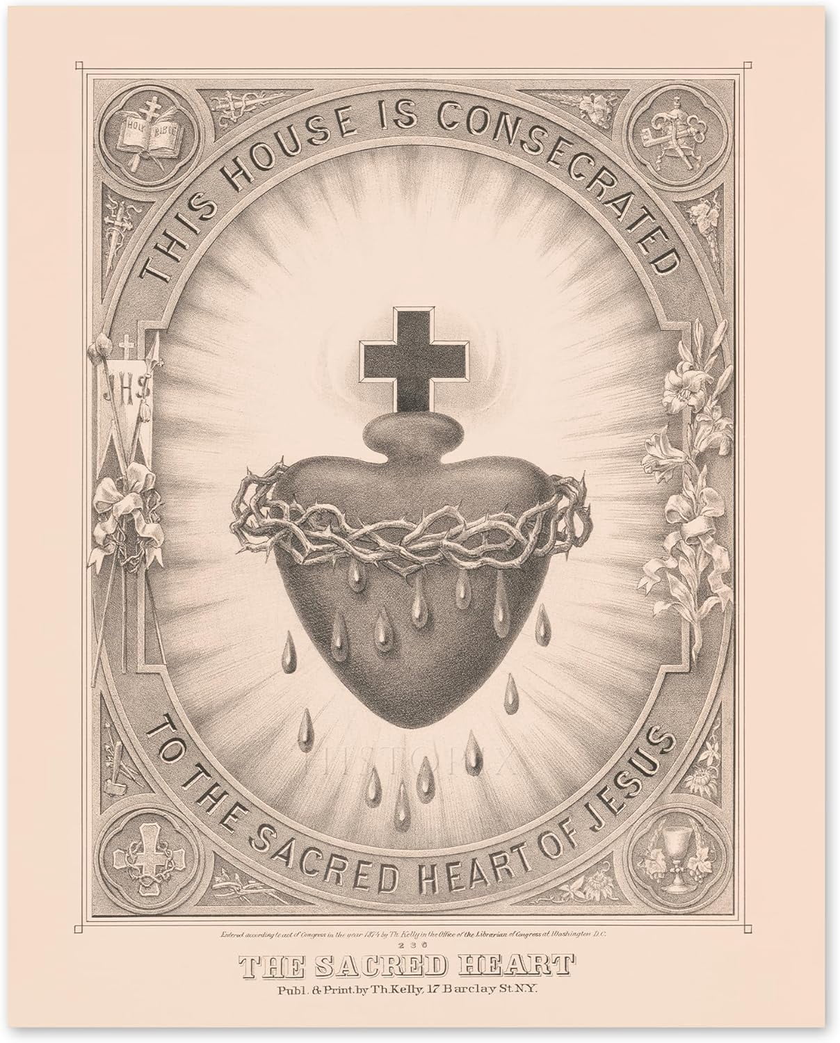 AABERIC Vintage 1874 The Sacred Heart of Jesus Picture Poster Print ...