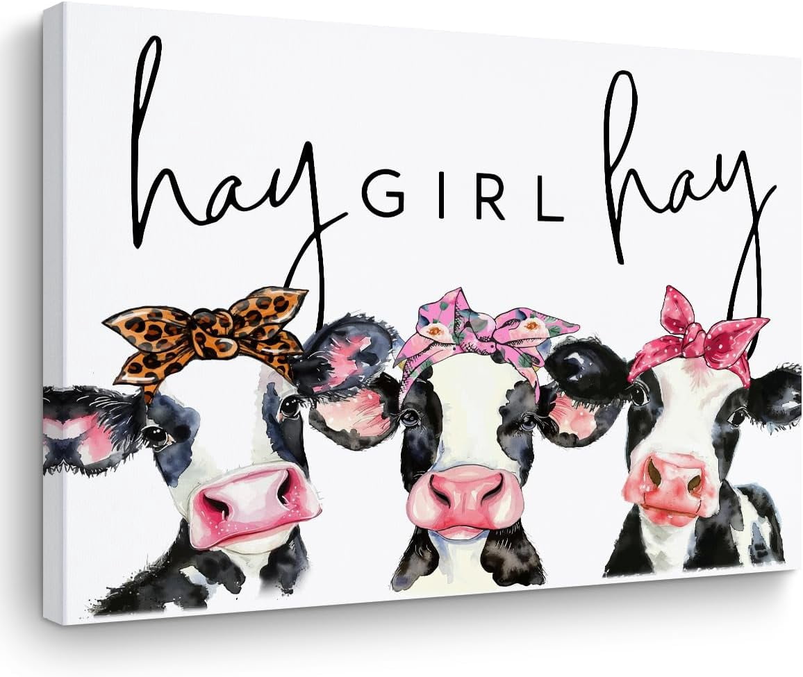 AABERIC Vintage Cow Canvas Wall Art Western Wall Decor Art Funny Cow ...