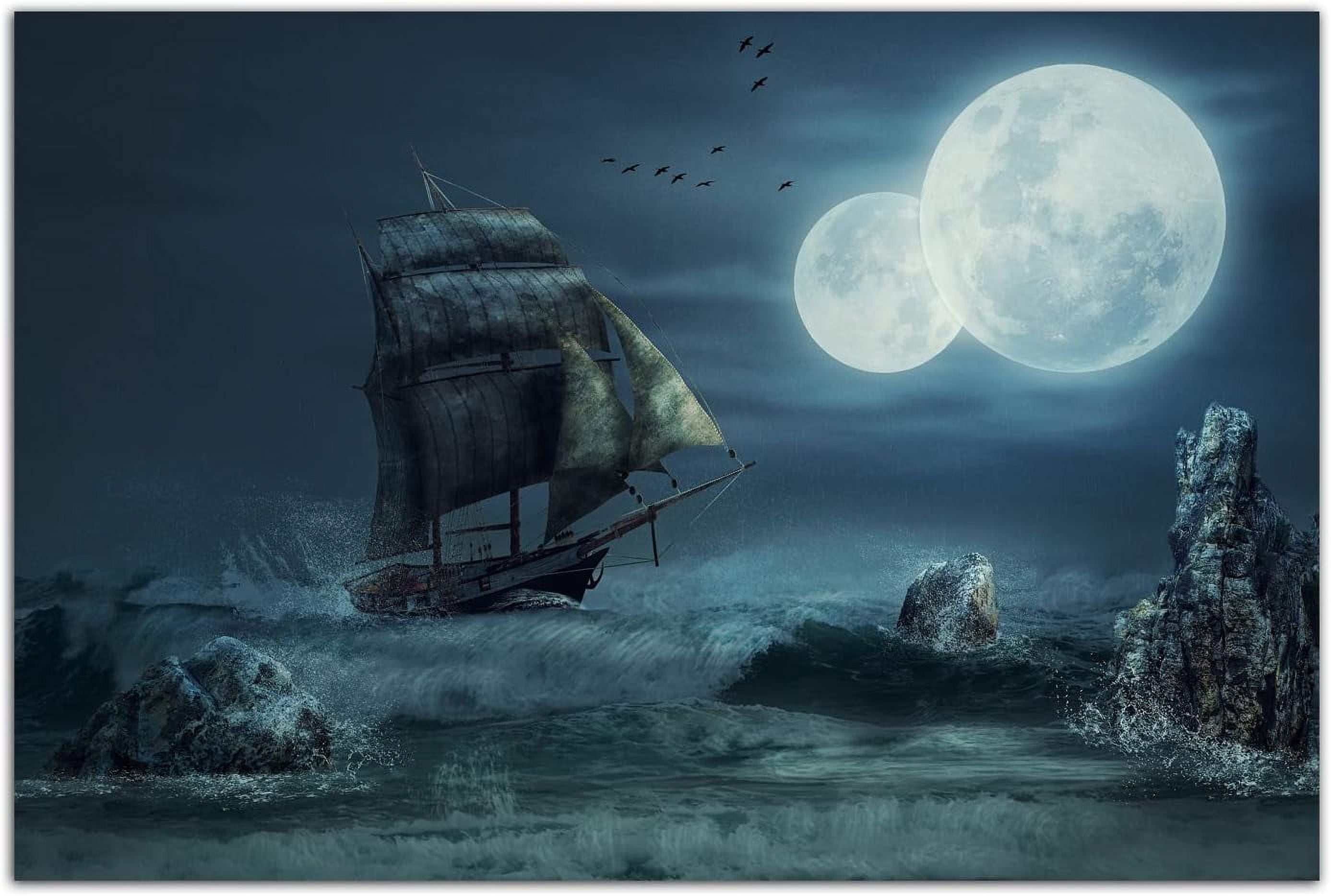AABERIC Vintage Creative Moon Pirate Ship Poster Sailing Ship Wall Art ...