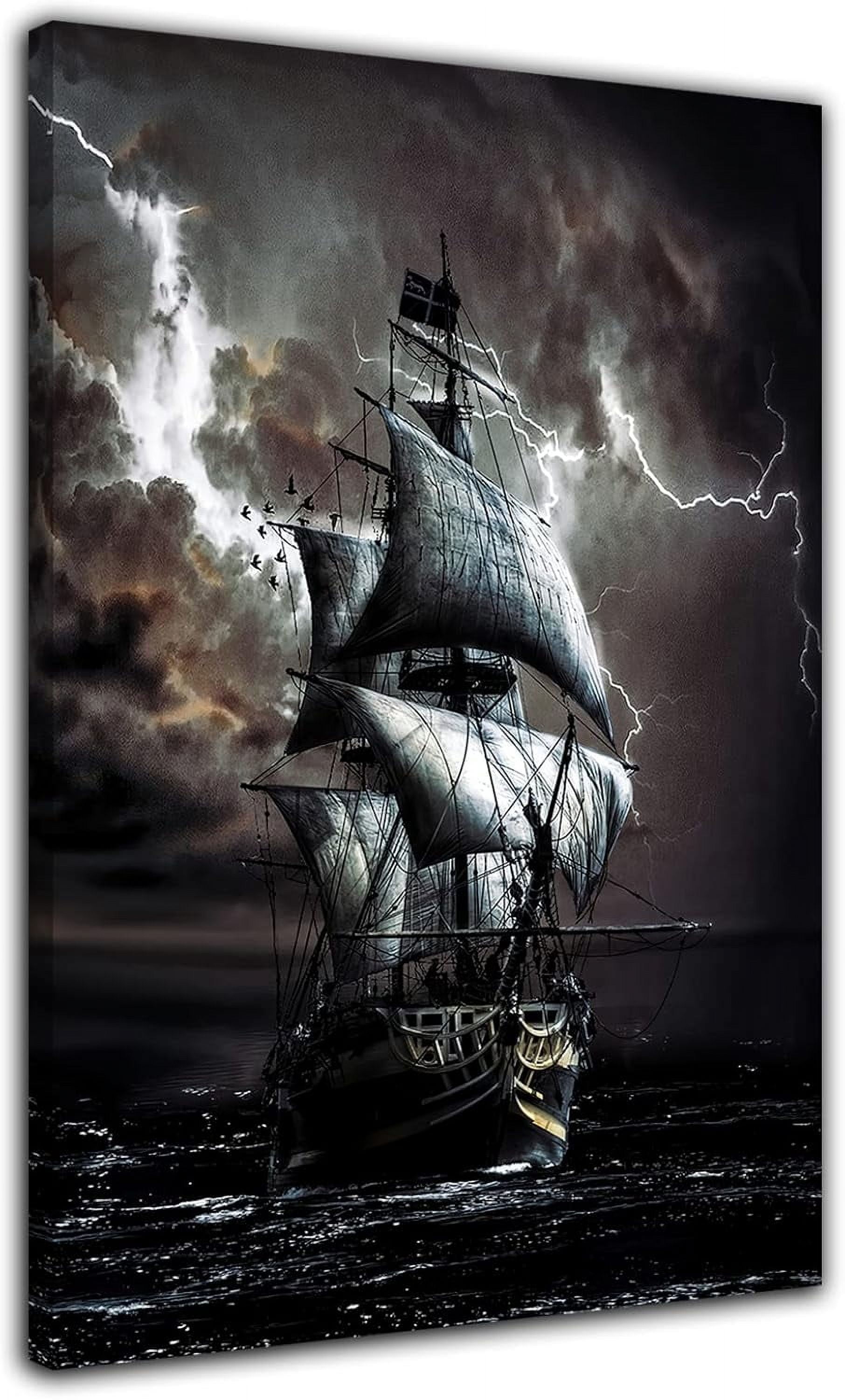 AABERIC Vintage Creative Moon Pirate Ship Poster Sailing Ship Wall Art ...