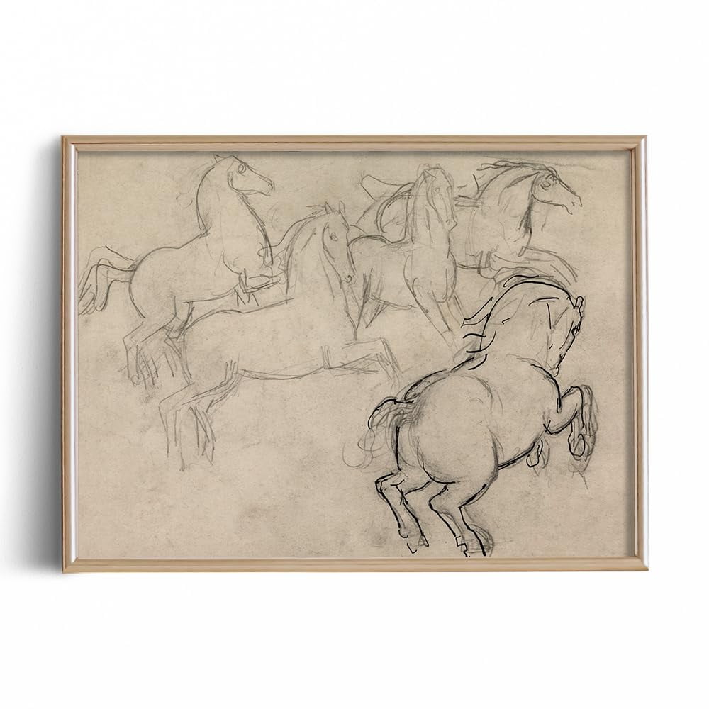 AABERIC Vintage Farmhouse Horse Wall Art - Horse Drawing Etching Rustic ...