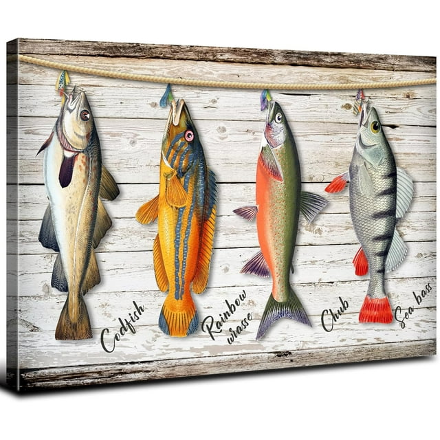 AABERIC Vintage Fish Wall Decor Coastal Wall Art Kitchen Canvas Fishing ...