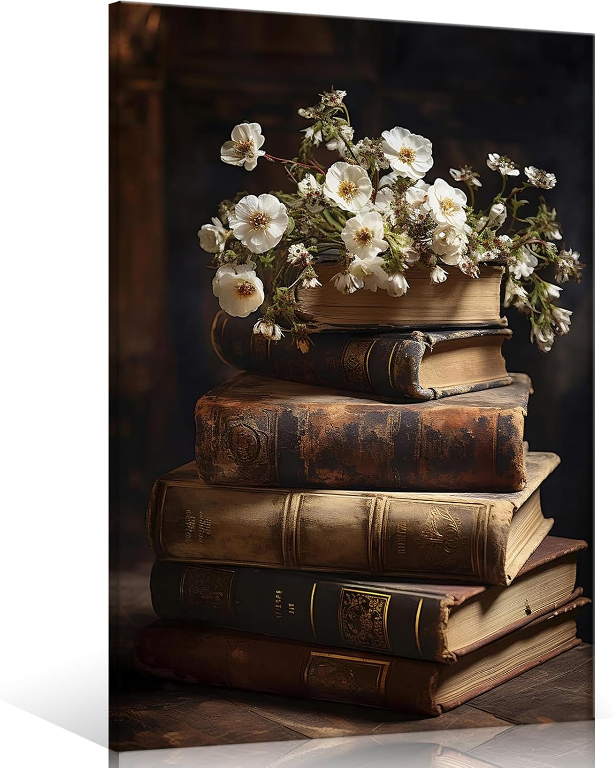 AABERIC Vintage Floral Wall Art Moody Books Still Life Pictures Rustic ...