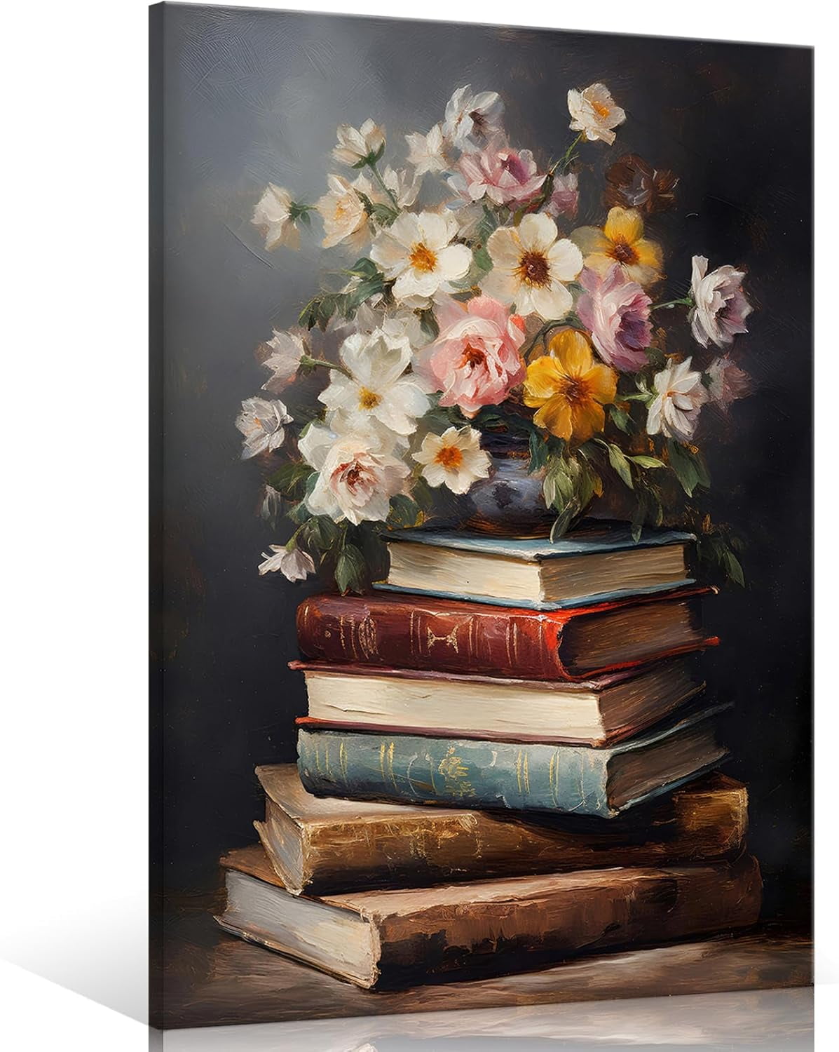 AABERIC Vintage Floral Wall Art Moody Books Still Life Pictures Rustic ...