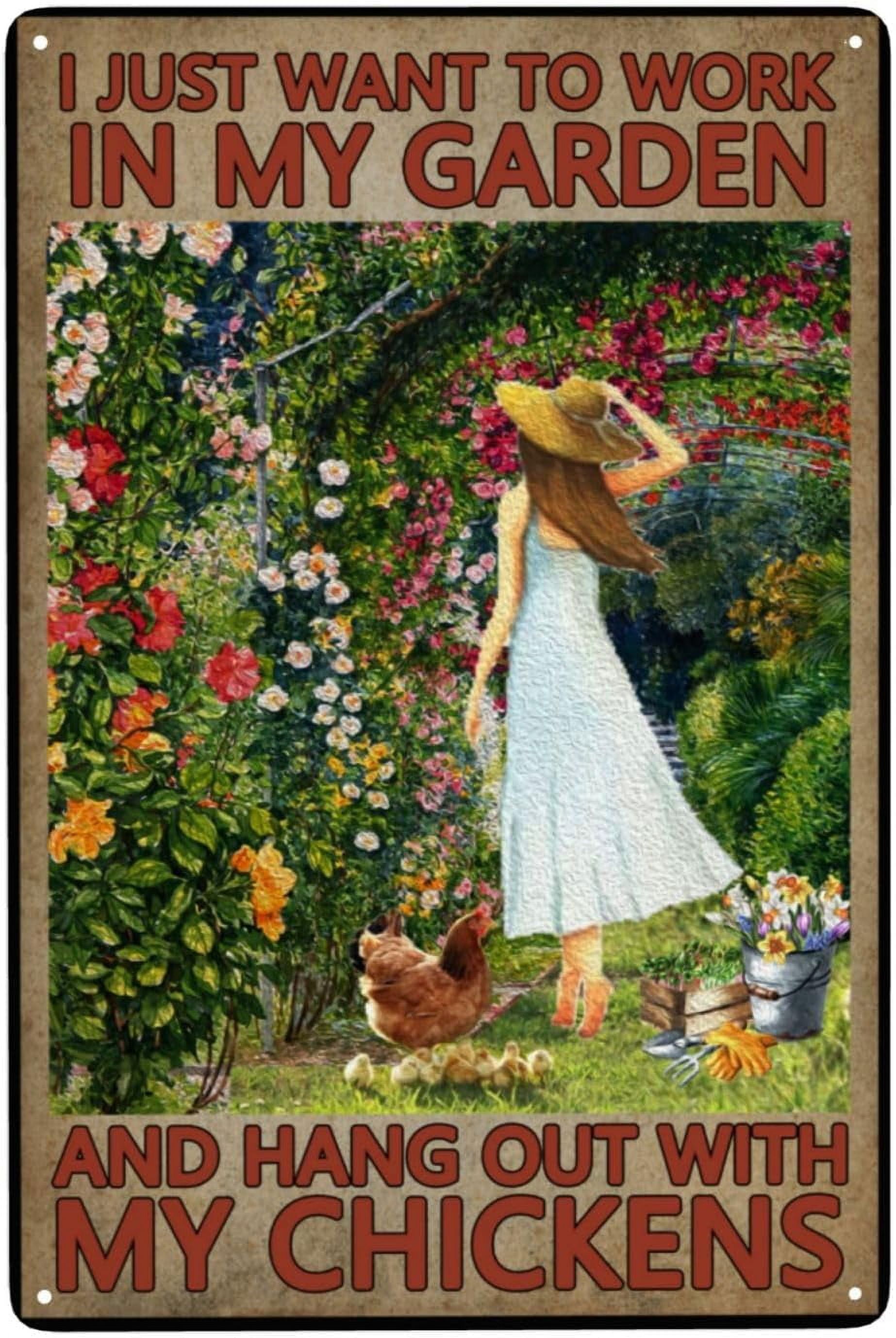 AABERIC Vintage Girl Tin Sign I Just Want to Work in My Garden and Hang ...