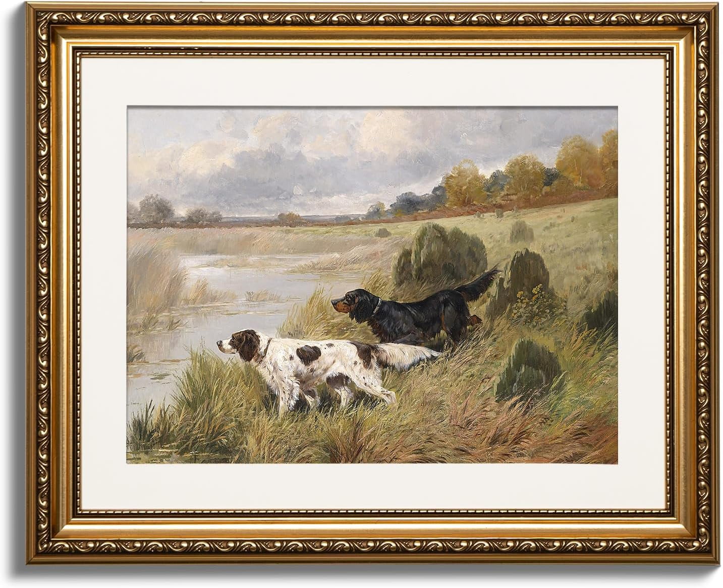 AABERIC Vintage Gold Wall Art, Retro River Landscape Paintings, Canvas ...