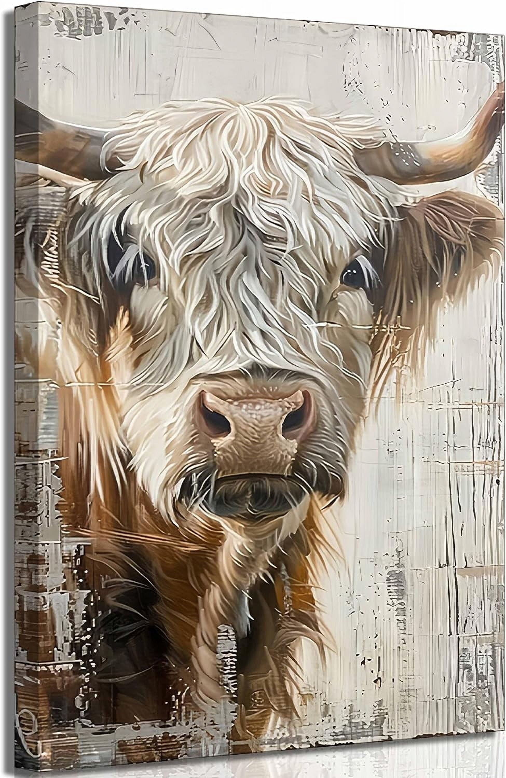 AABERIC Vintage Highland Cattle Canvas Wall Art Countryside Scottish Cow Painting Picture Wall ...