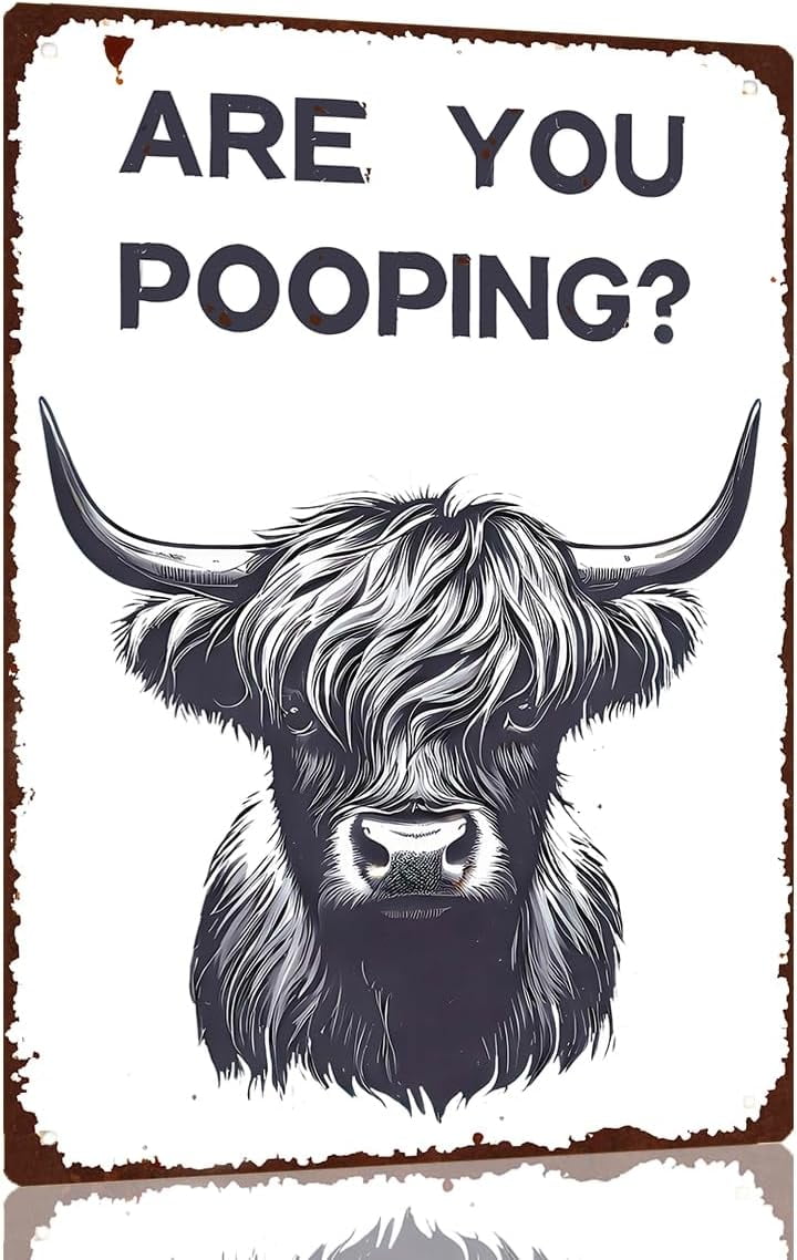 AABERIC Vintage Highland Cow Tin Sign -Are You Pooping? Funny Bathroom ...