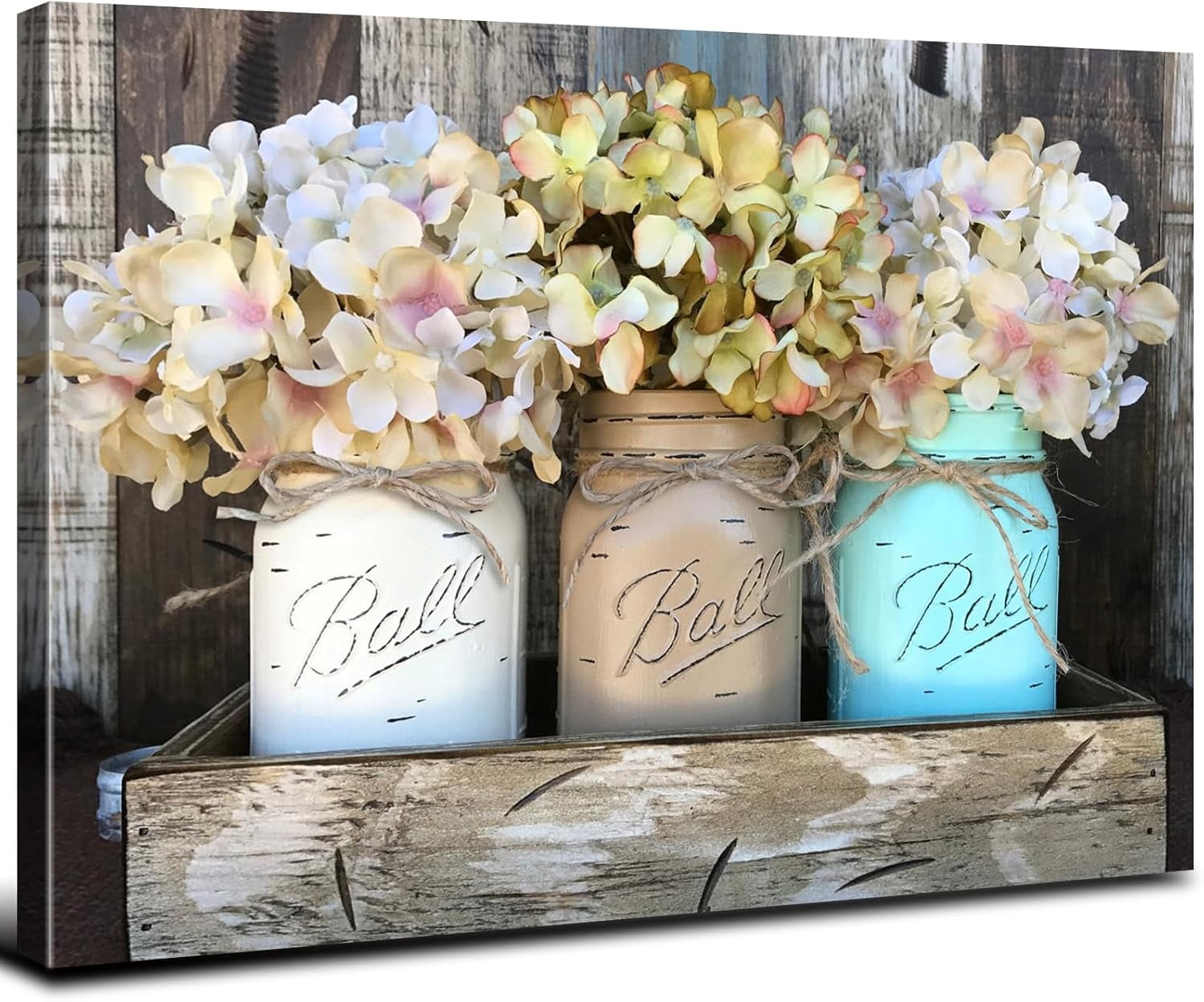 AABERIC Vintage Hydrangea Wall Art Rustic Wooden Prints Flower Painting ...