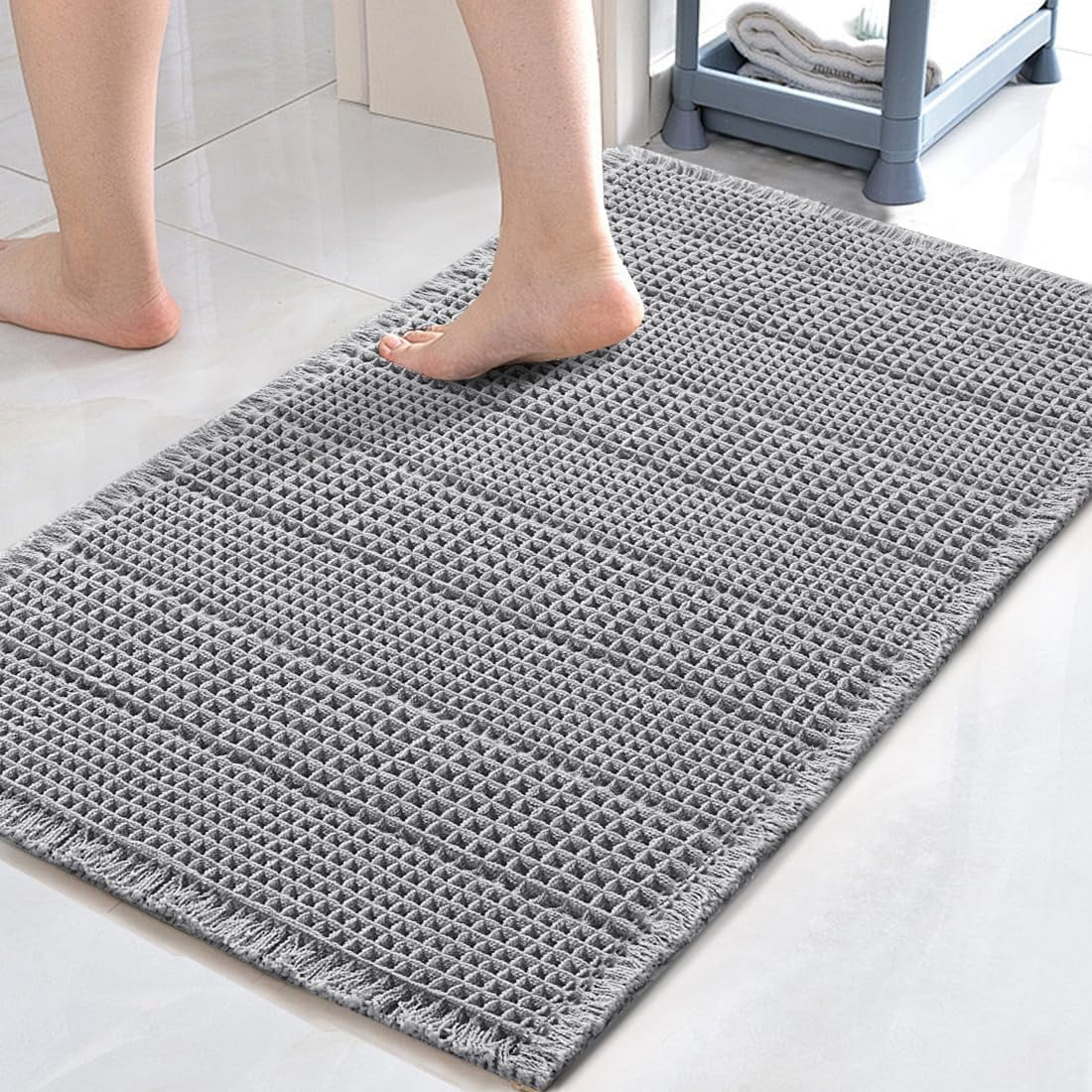 Upgraded Waffle Bath Mat - Super Absorbent, Non-Slip Bathroom Rug, Fast ...