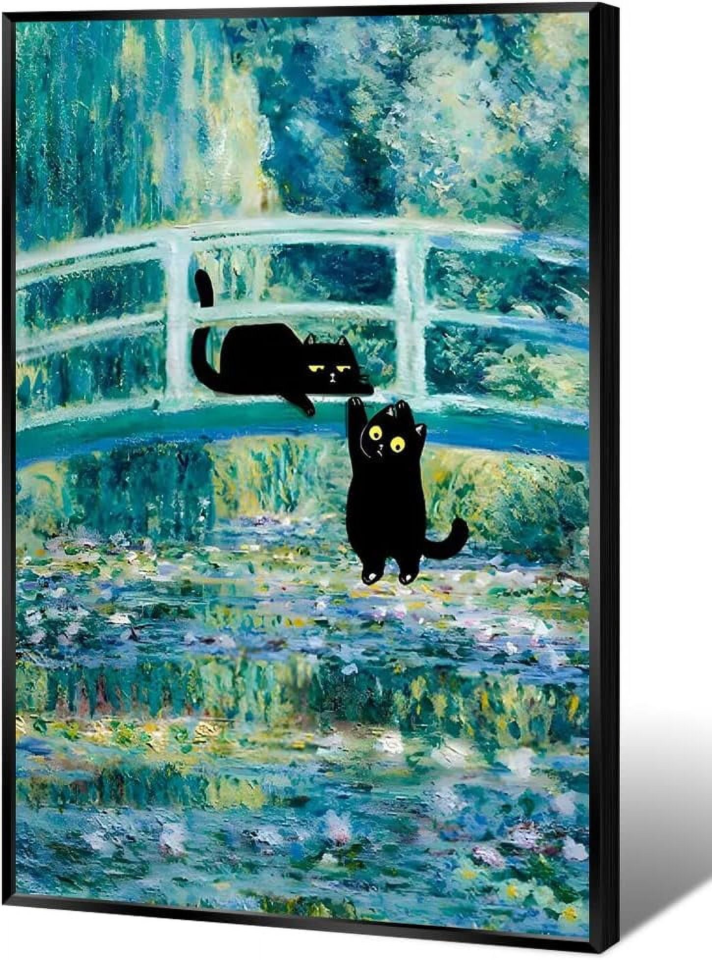 AABERIC Vintage Monet Cat Poster Funny Black Cat Bridge of Waterlilies ...