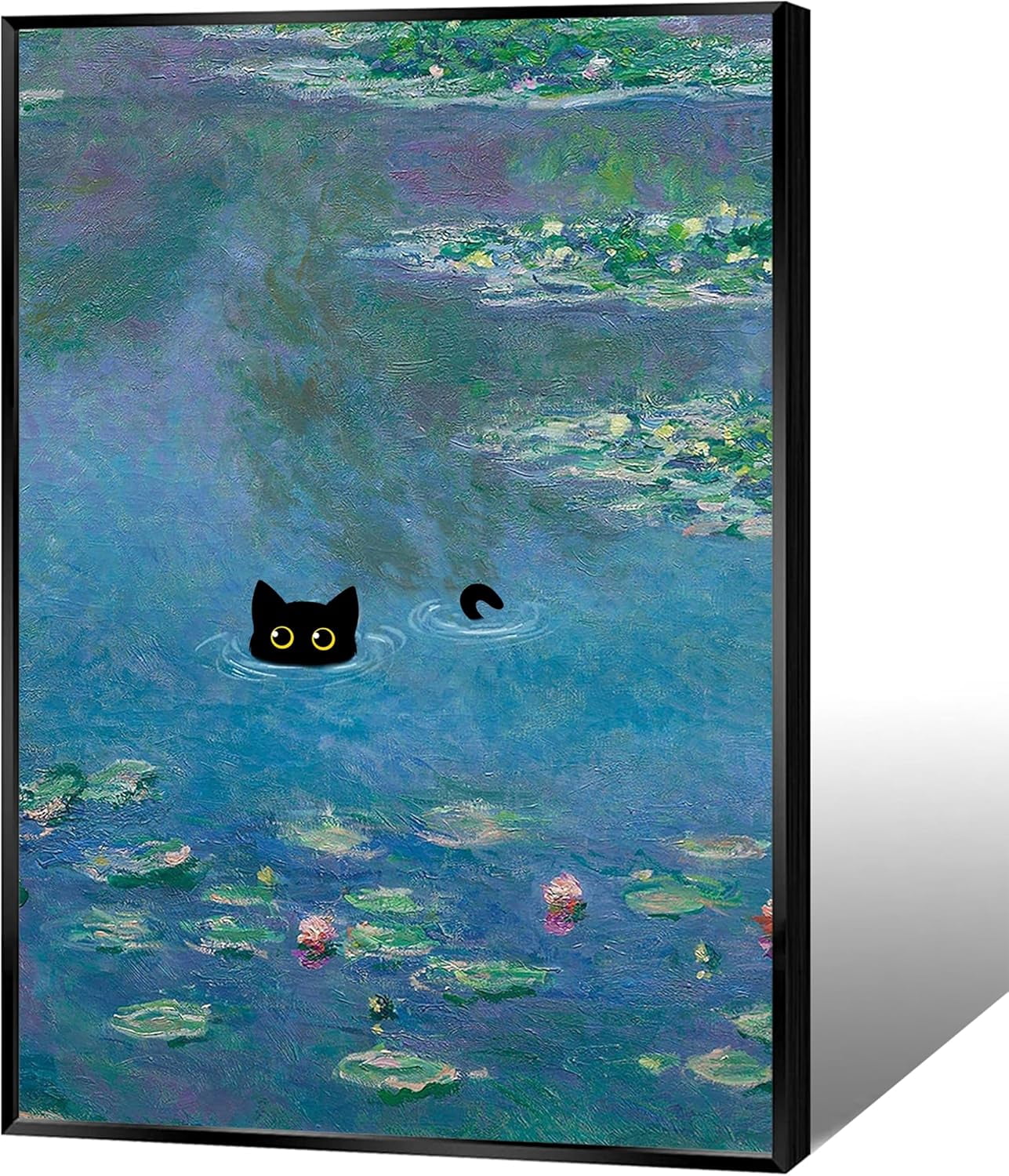 AABERIC Vintage Monet Cat Poster Funny Black Cat Bridge of Waterlilies ...