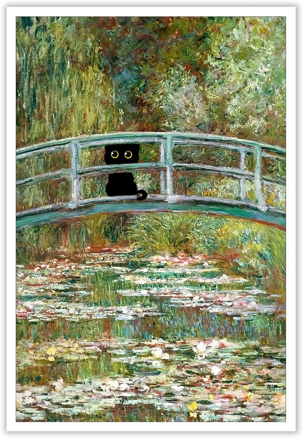 AABERIC Vintage Monet Cat Poster Funny Black Cat Bridge of Waterlilies ...