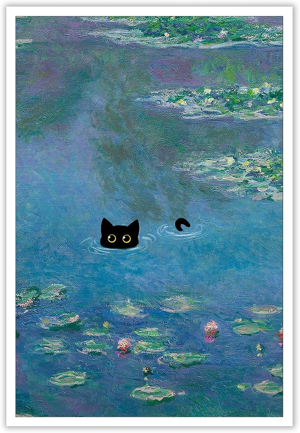 AABERIC Vintage Monet Cat Poster Funny Black Cat Bridge of Waterlilies ...