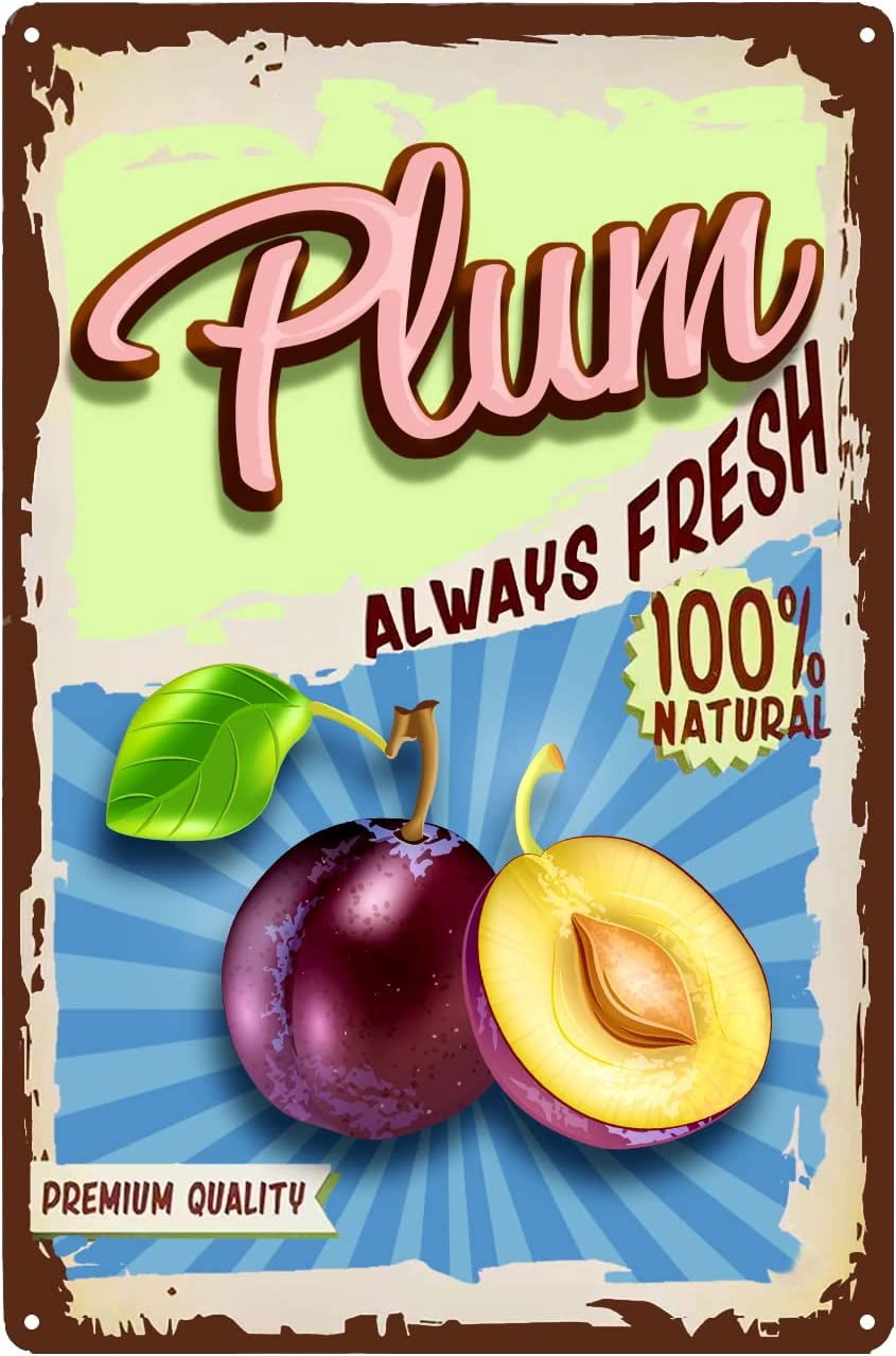 AABERIC Vintage Plum Tin Sign - Fruit Aluminum Sign - Retro Metal Sign ...
