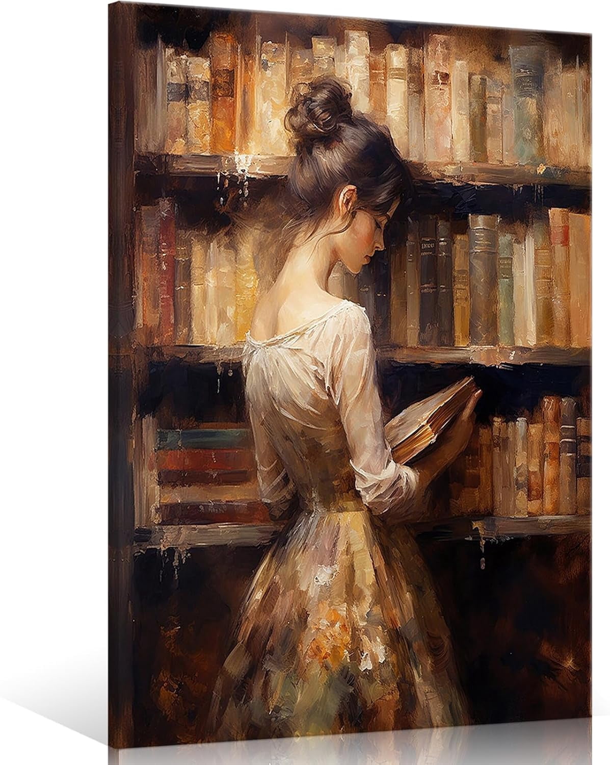 AABERIC Vintage Portrait Oil Painting Wall Art Retro Library Girl ...