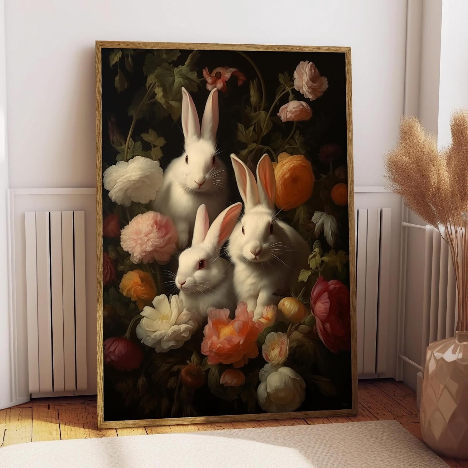 AABERIC Vintage Rabbit Canvas Wall Art Bunny with Flowers Picture ...