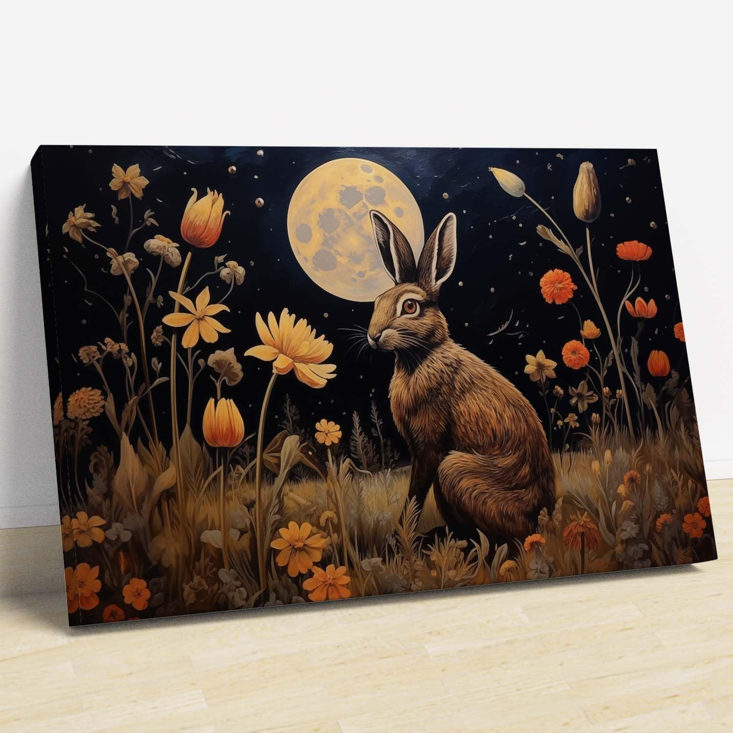 AABERIC Vintage Rabbit Canvas Wall Art Rabbit Moon Art Dark Academia ...