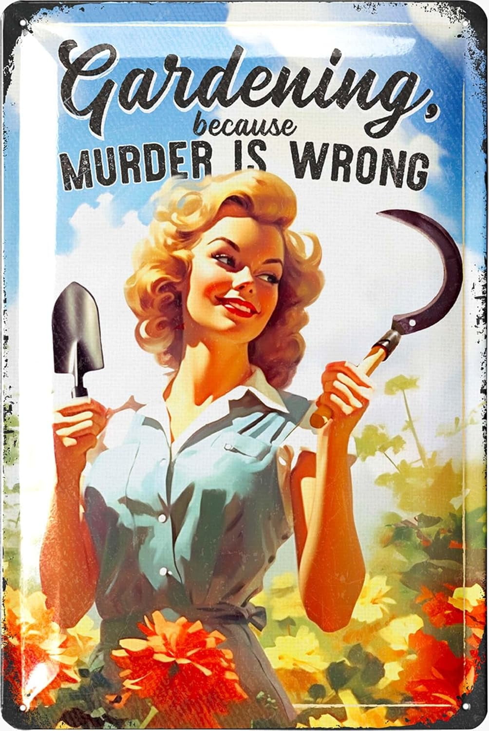 AABERIC Vintage Tin Sign Garden GARDENING BECAUSE.. Farmhouse Metal ...