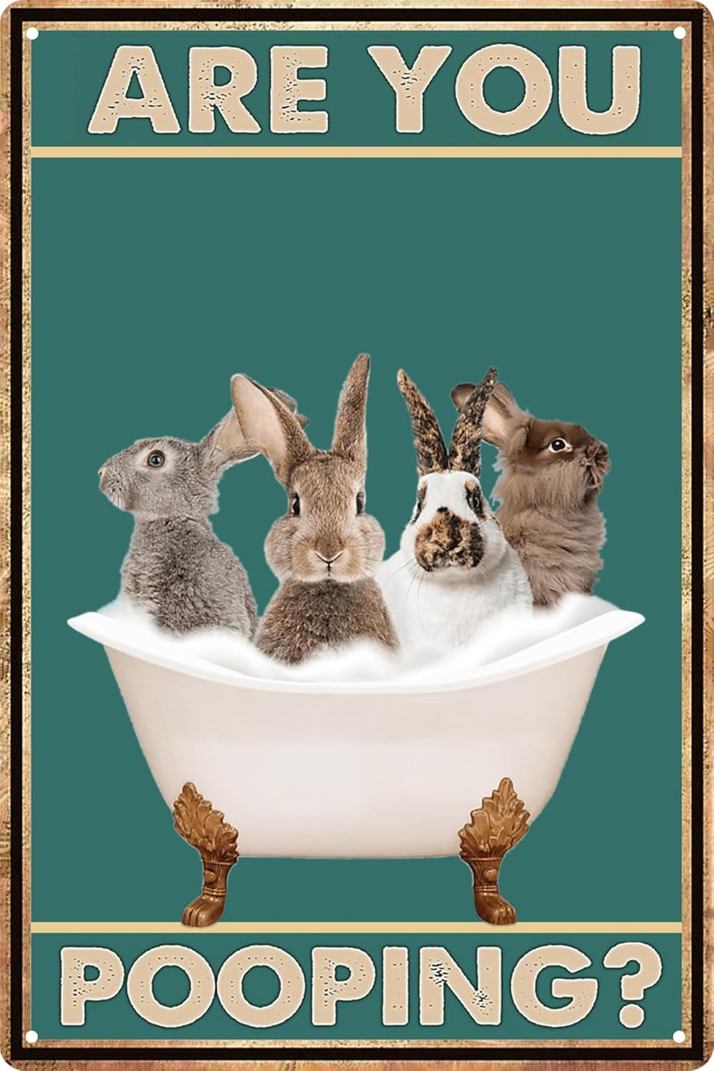 AABERIC Vintage Tin Sign Rabbit Are You Pooping Funny Bathroom Sign ...