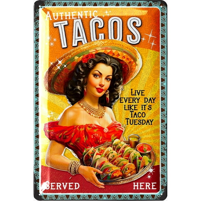 AABERIC Vintage Tin Sign Tacos, Decorative Metal Sign, Retro Kitchen ...